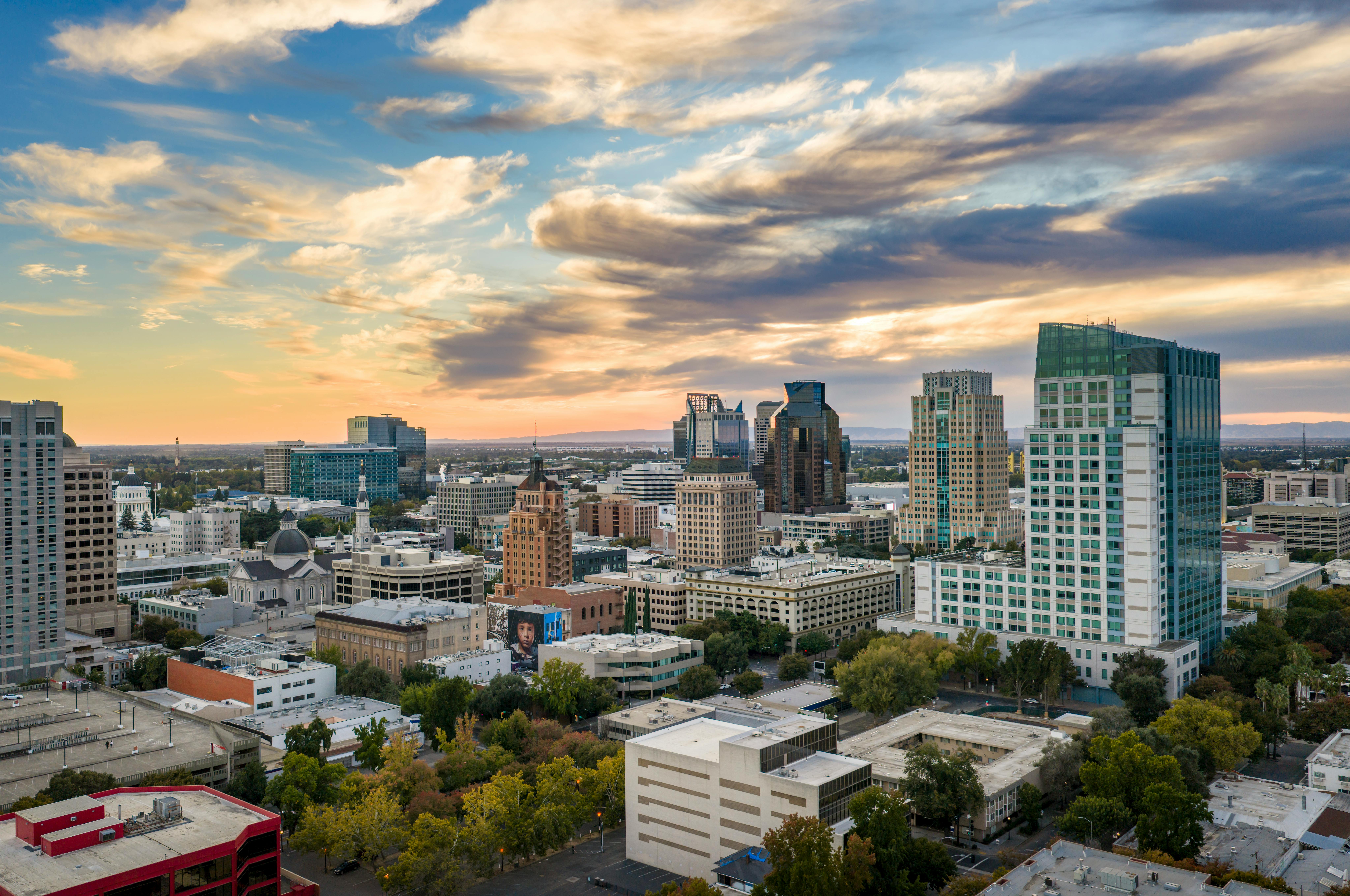 Sacramento Skyline at Sunset with Tower Bridge · Free Stock Photo