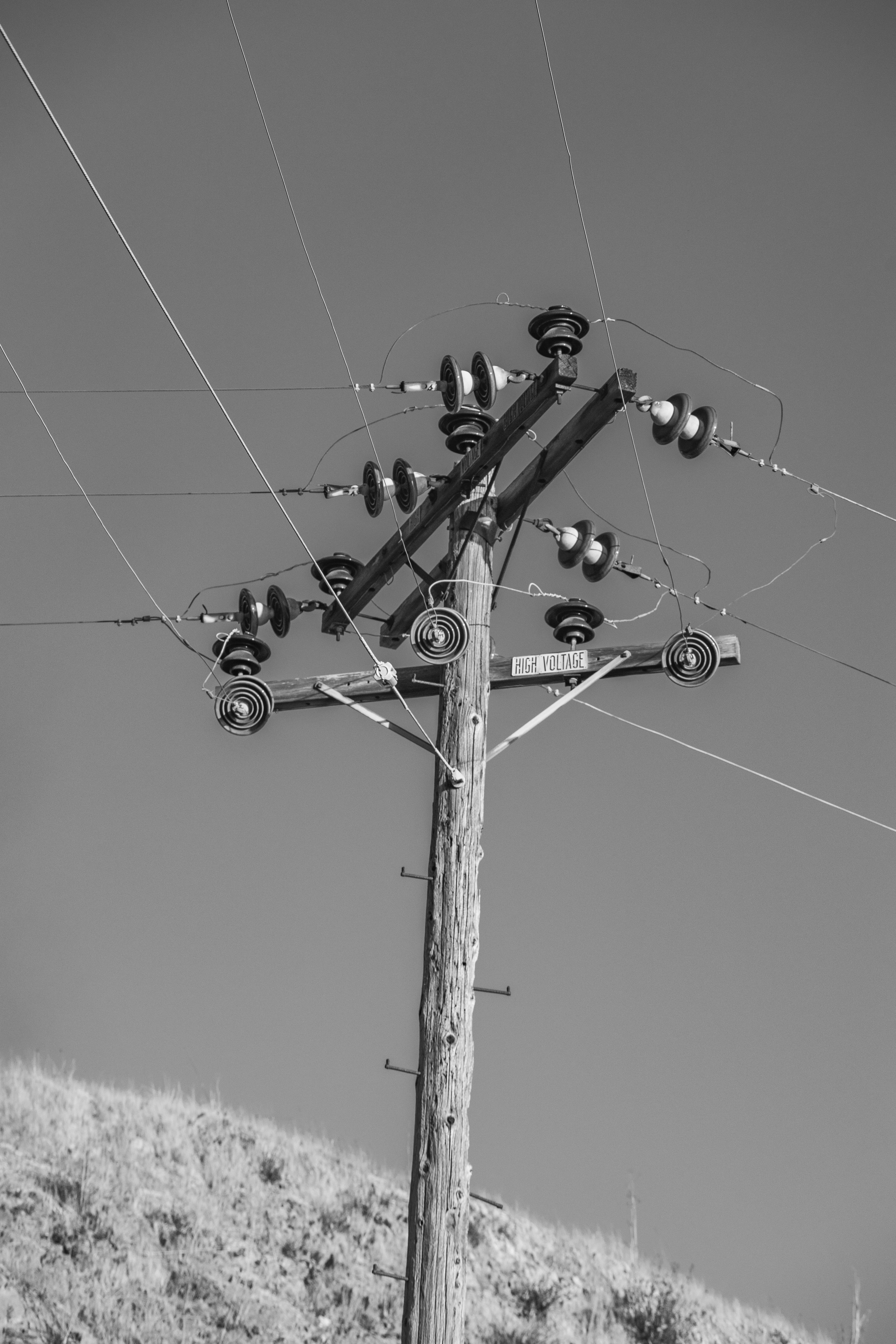 Black and White Image of Power Line Pole Outdoors · Free Stock Photo