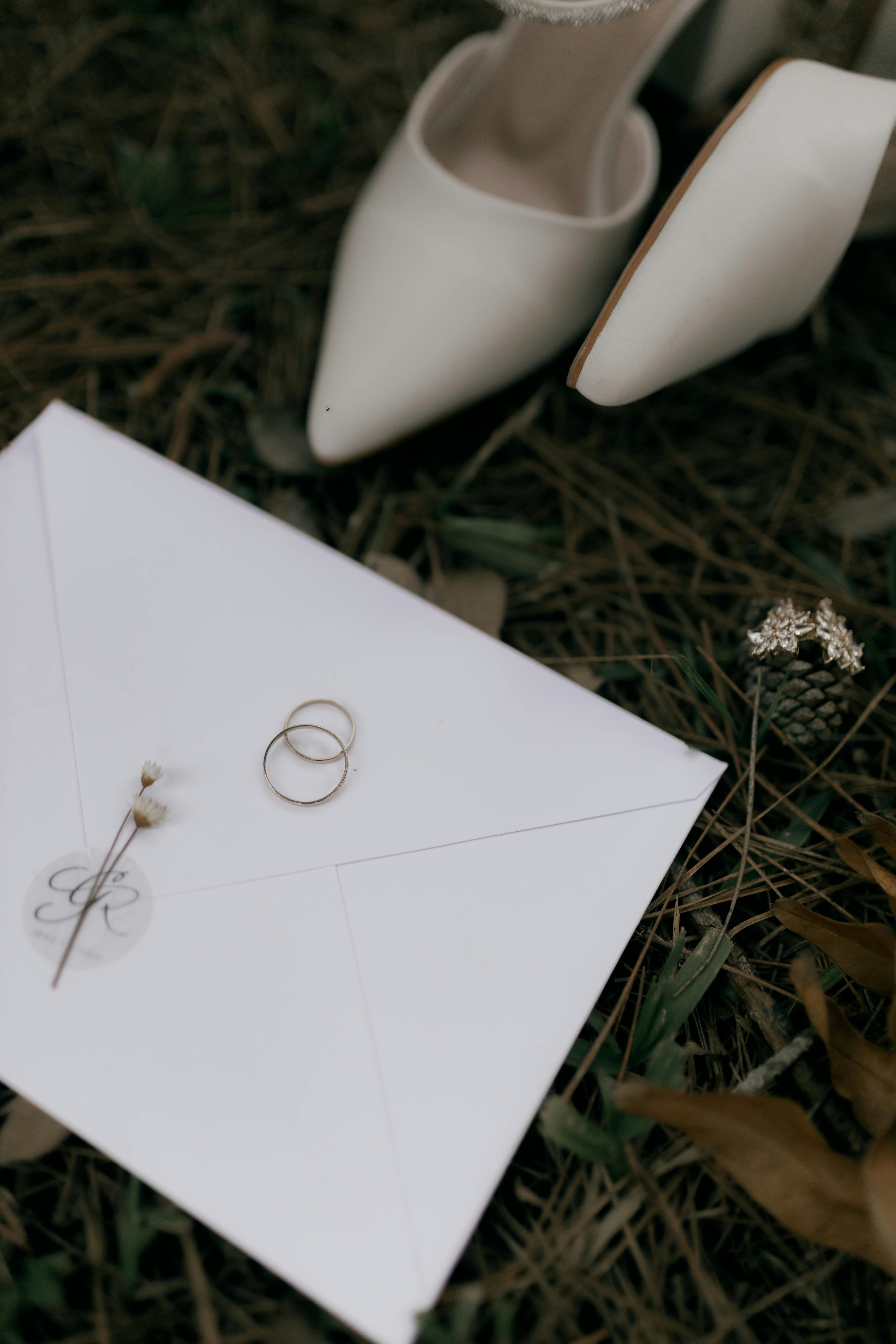 Elegant Wedding Invitation Flat Lay with Shoe · Free Stock Photo