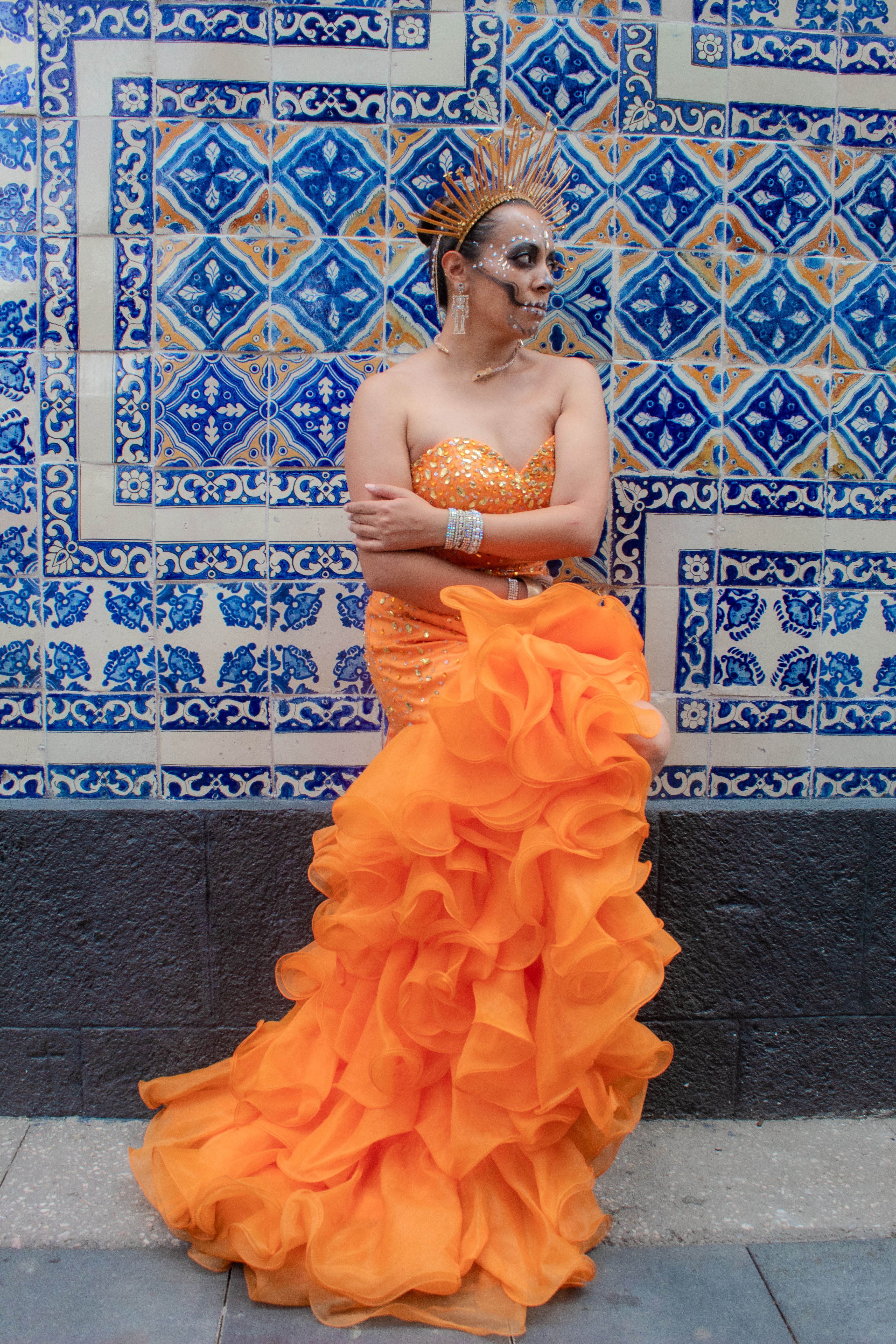 Día de Muertos Catrina in Vibrant Orange Dress · Free Stock Photo
