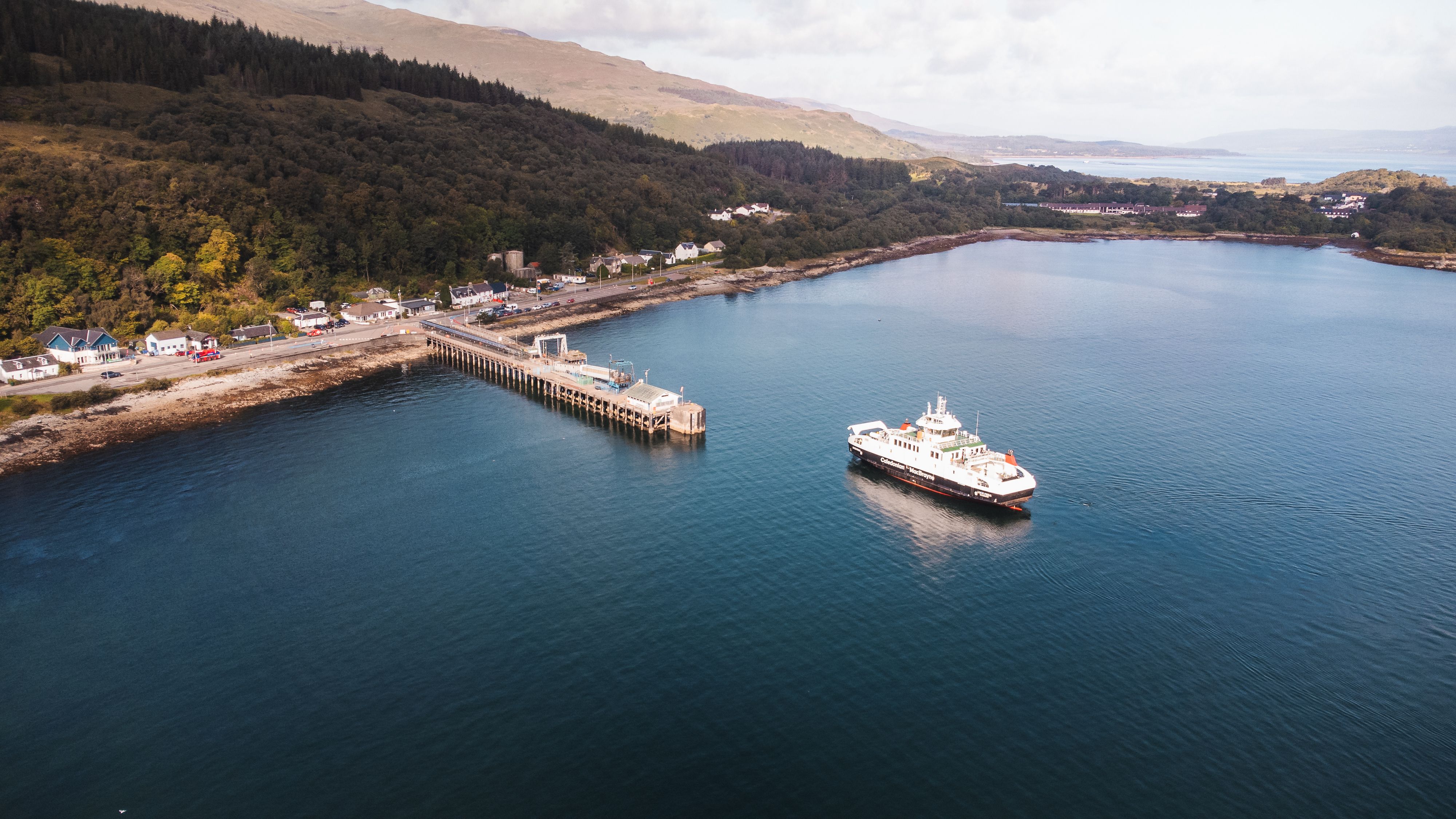 Aerial View of Ferry Near Pier in Scottish Highlands · Free Stock Photo