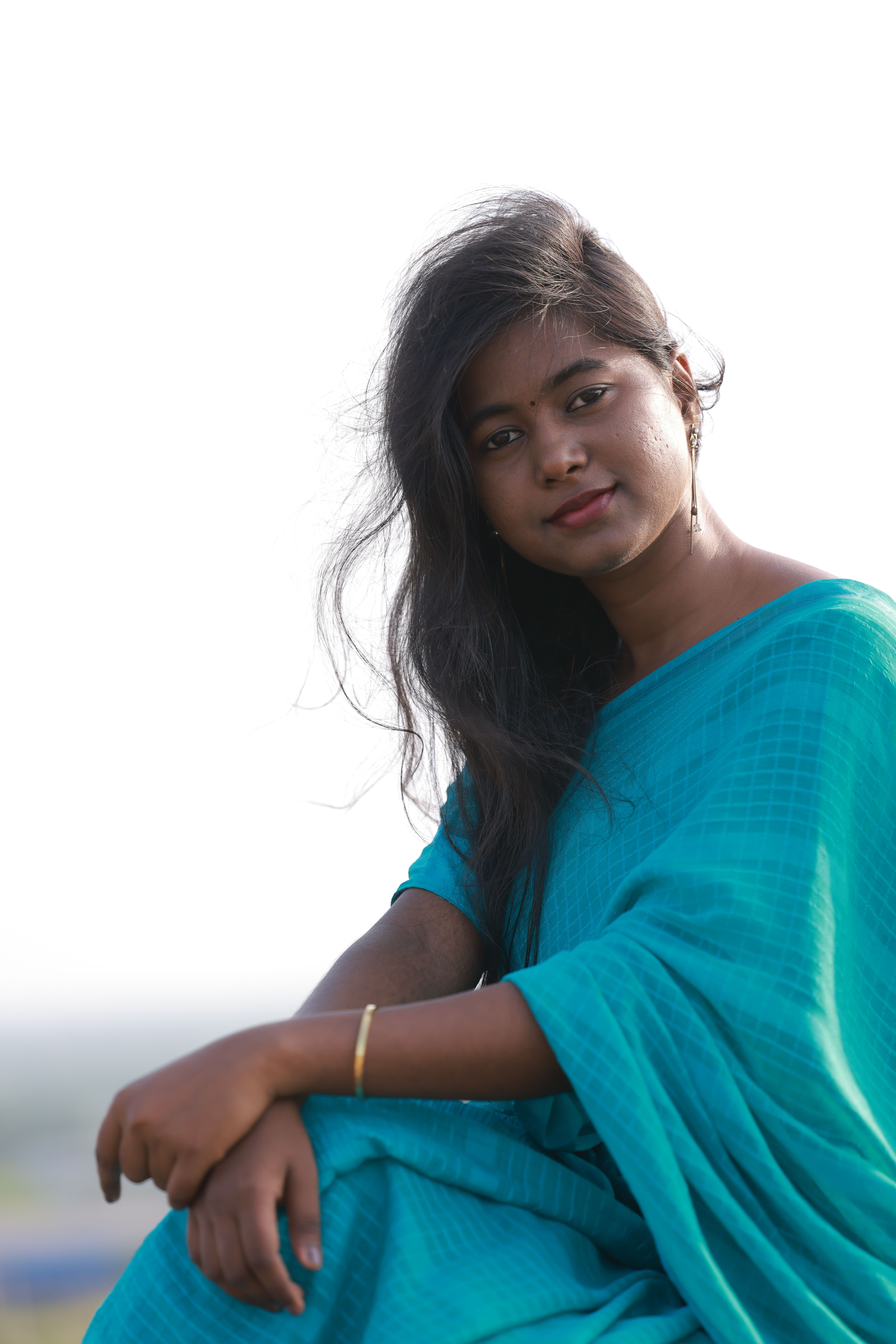 Portrait of Woman in Turquoise Sari Outdoors · Free Stock Photo