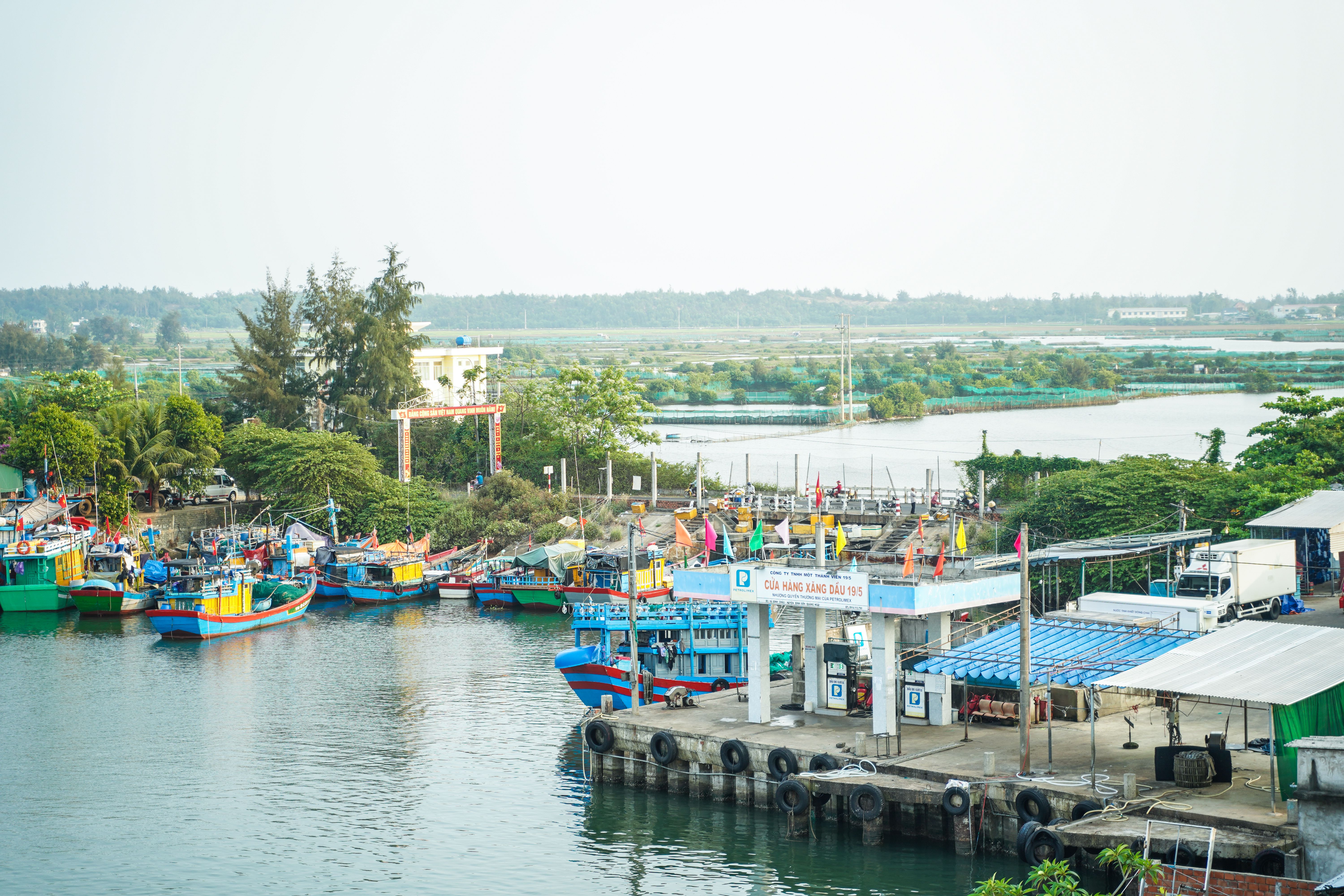 Vibrant Fishing Harbor in Coastal Setting · Free Stock Photo