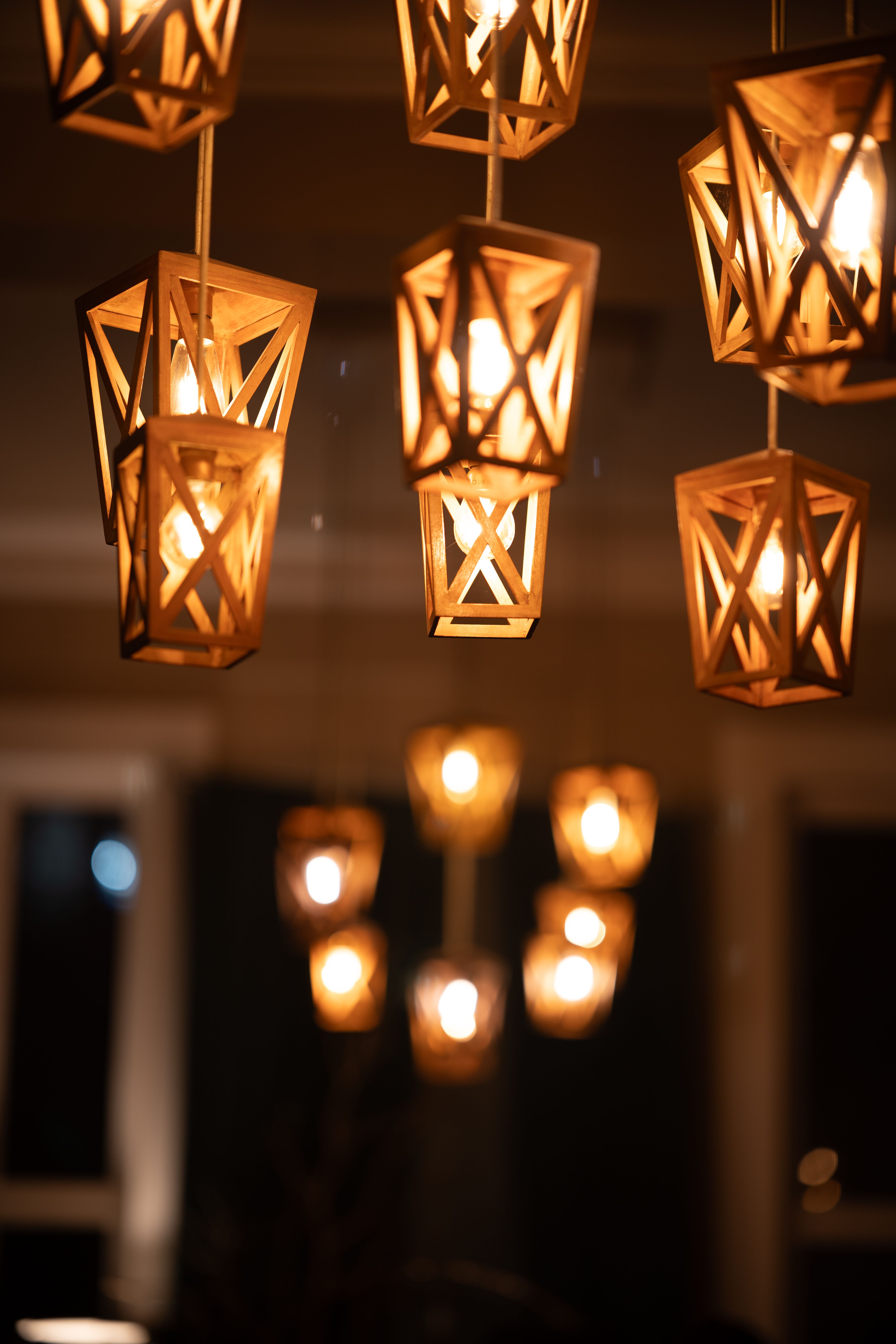 Warm Pendant Lights in Modern Rustic Design · Free Stock Photo