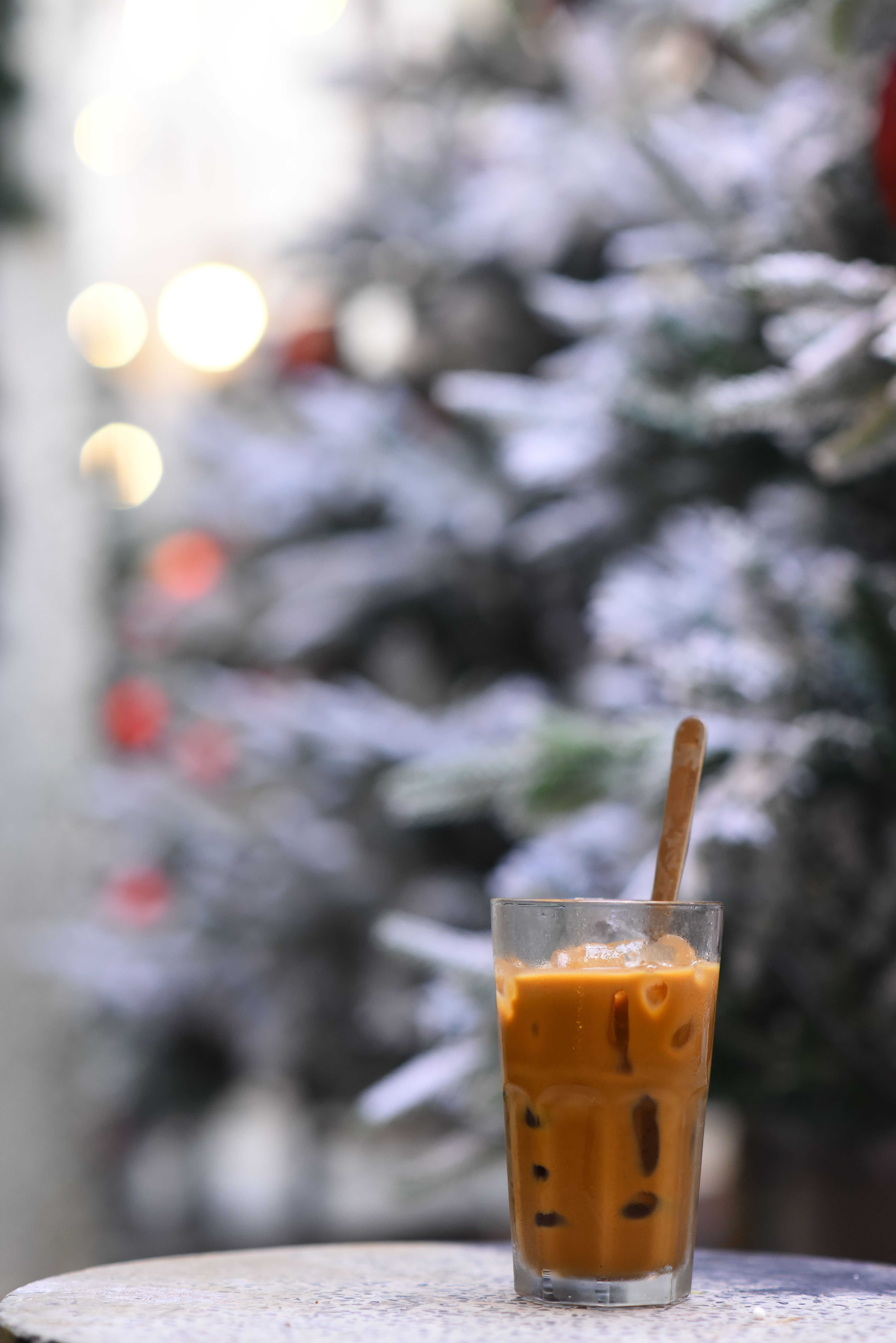 Iced Coffee with Festive Winter Background · Free Stock Photo
