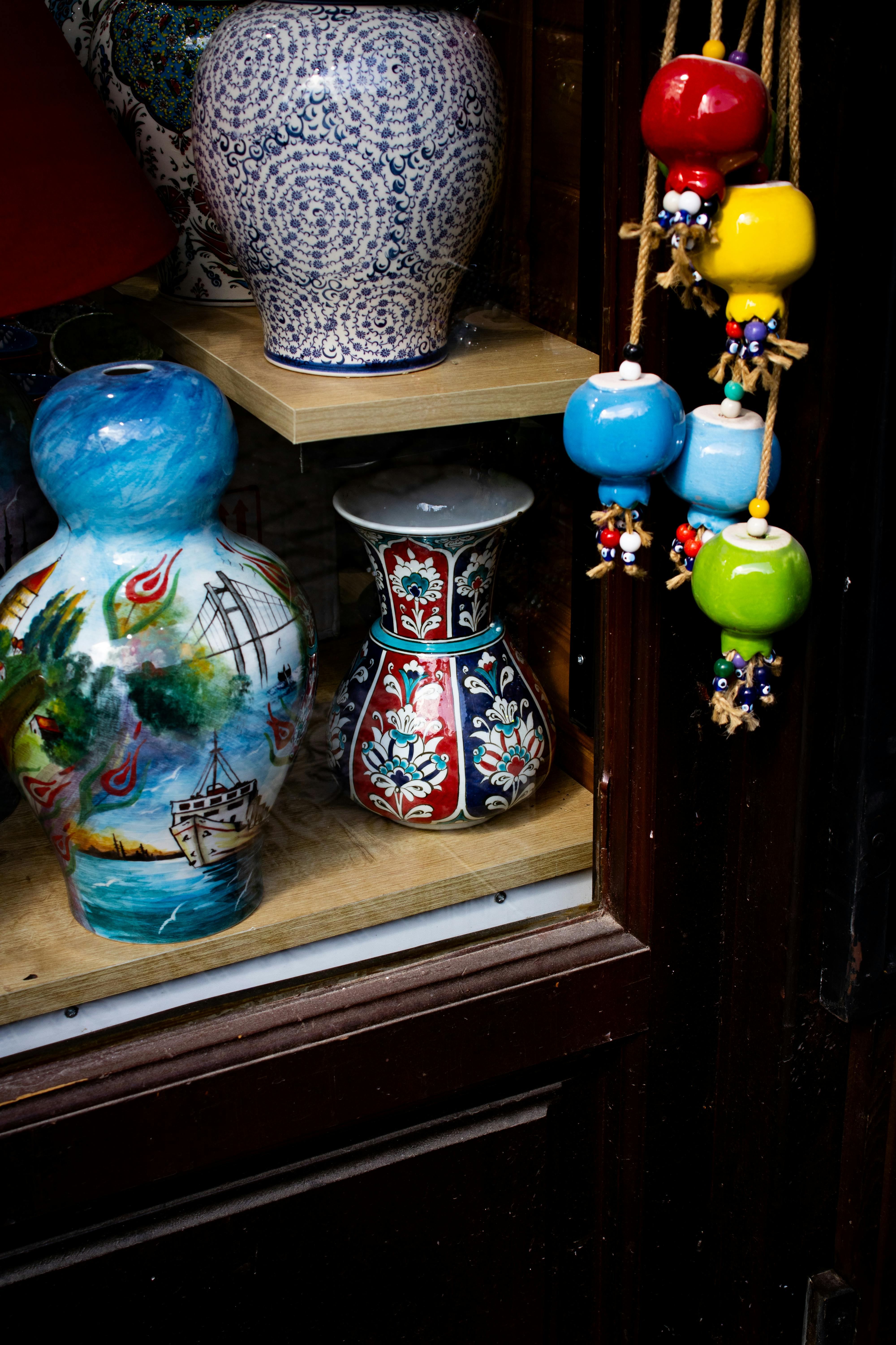 Colorful Traditional Ceramics in Ankara Shop Window · Free Stock Photo