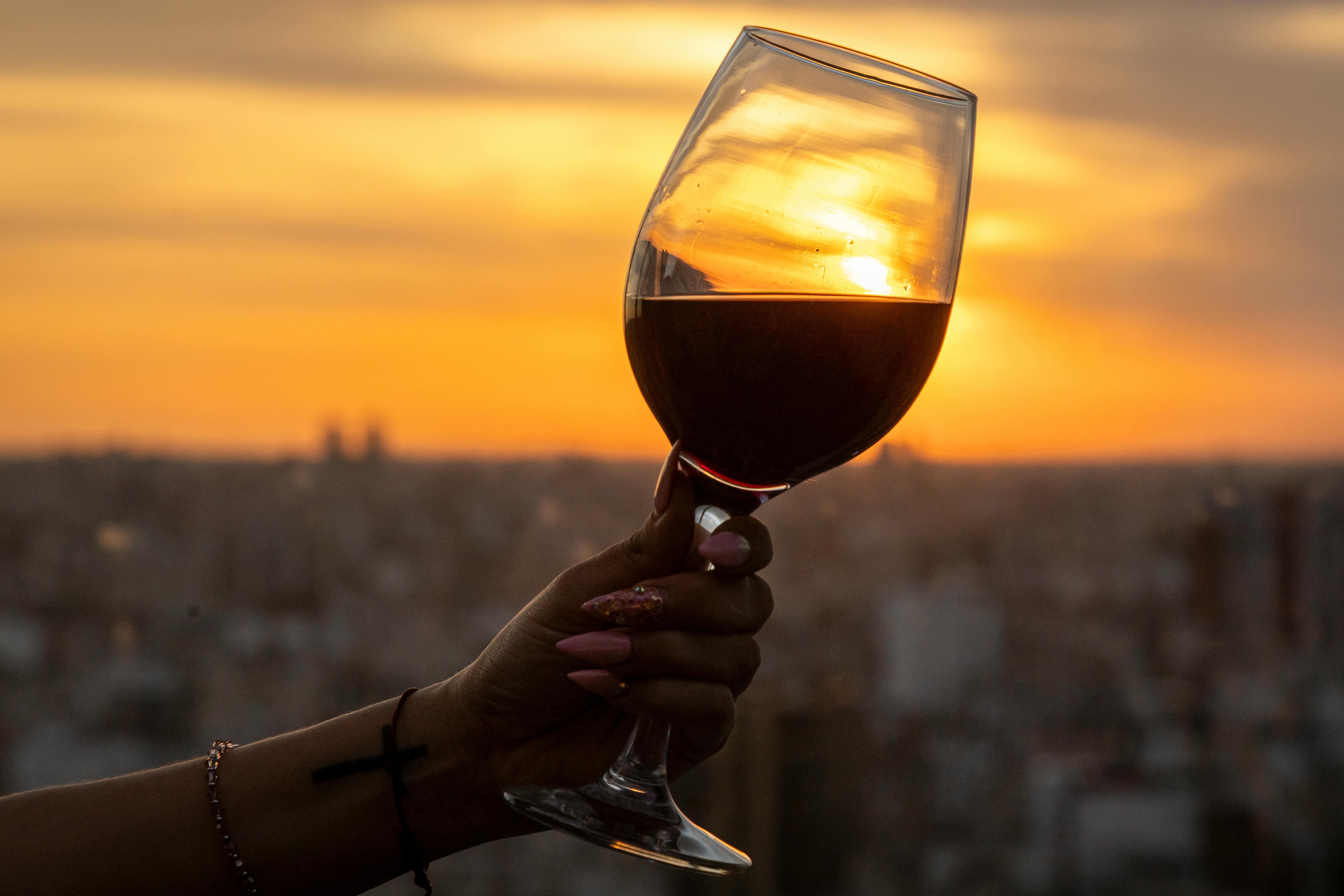 Brindis Con Copa De Vino Al Atardecer En Buenos Aires · Foto de stock ...