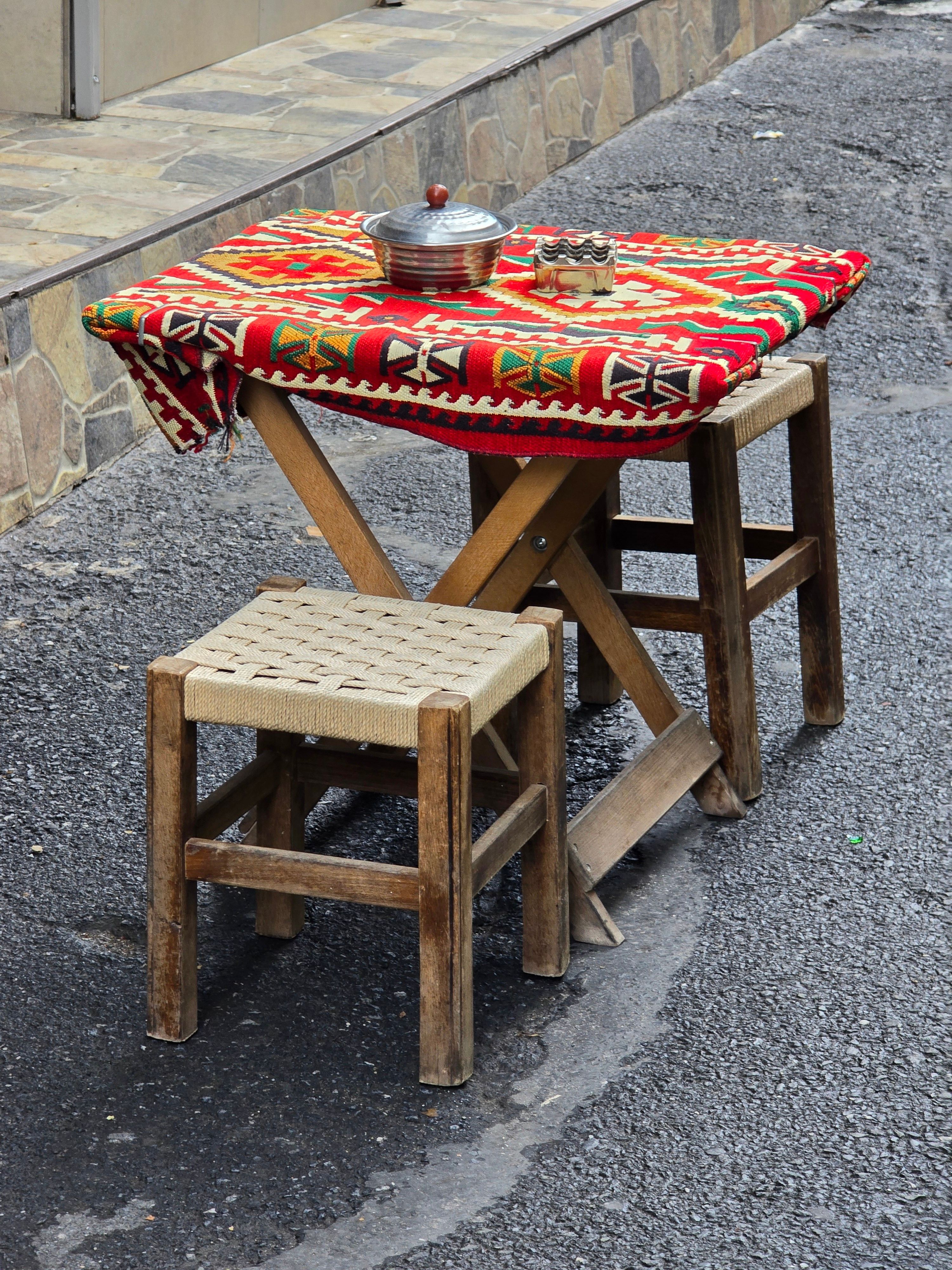 Rustic Outdoor Cafe Table with Turkish Design · Free Stock Photo