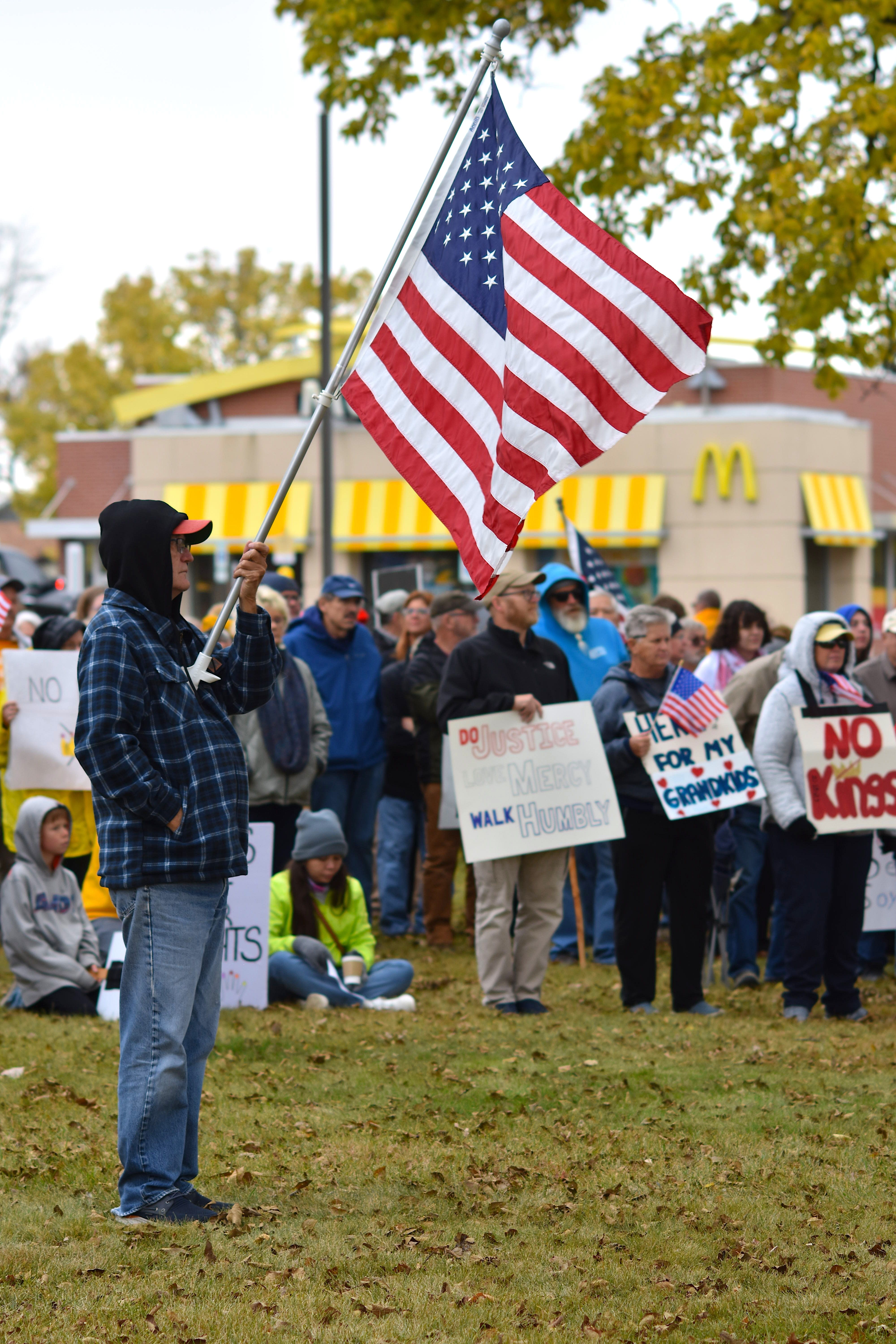 Peaceful Protest with American Flags in Park · Free Stock Photo