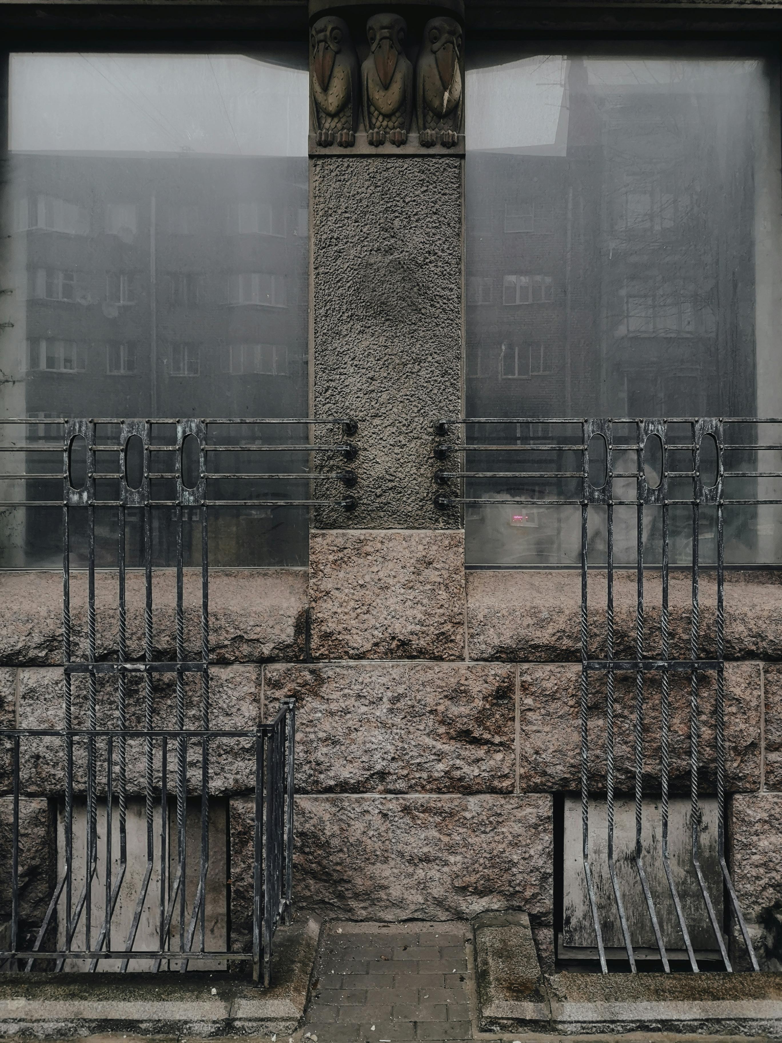 Architectural details of gloomy city building on gray day · Free Stock ...