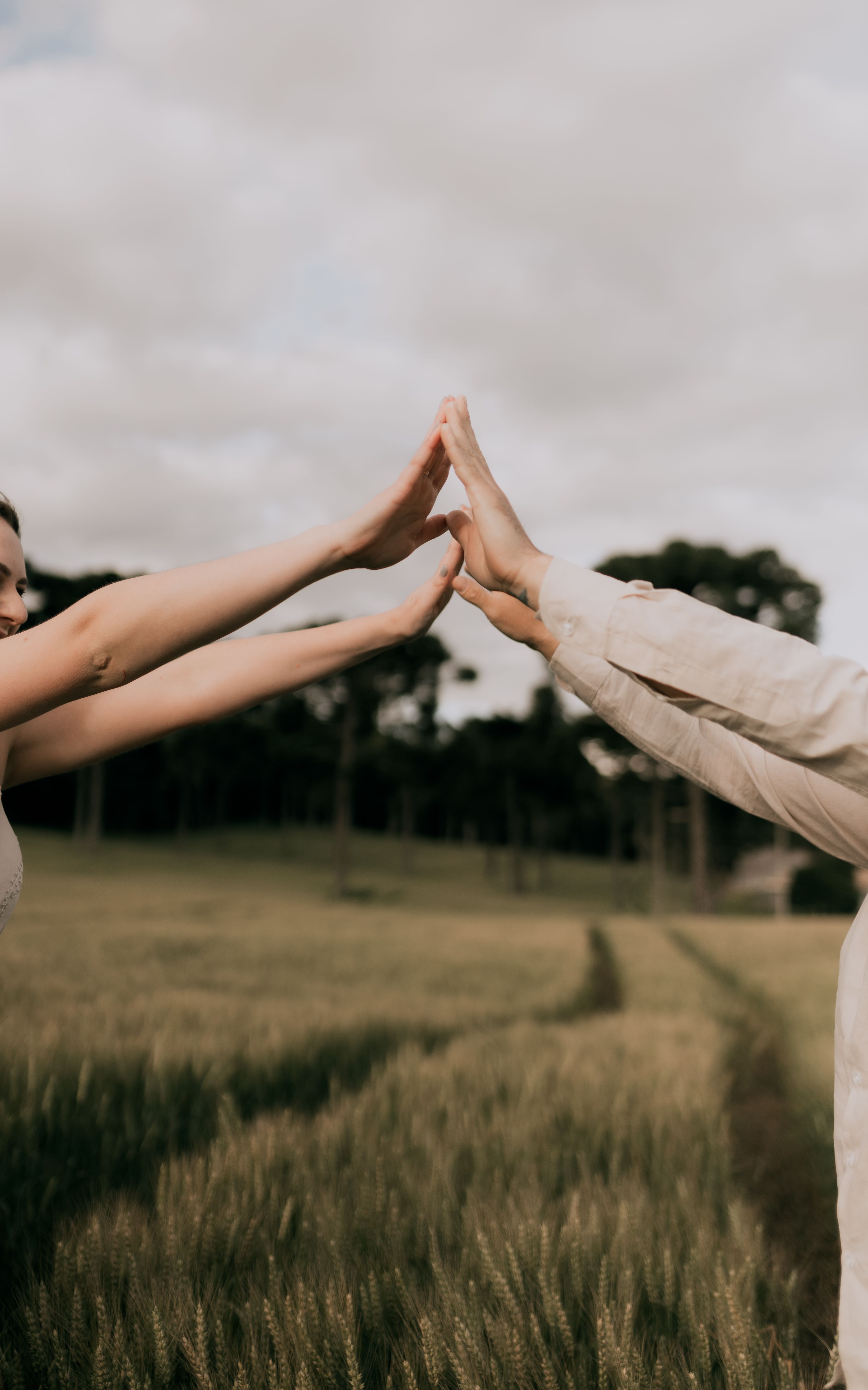 Two People High-Fiving in a Wheat Field Outdoors · Free Stock Photo