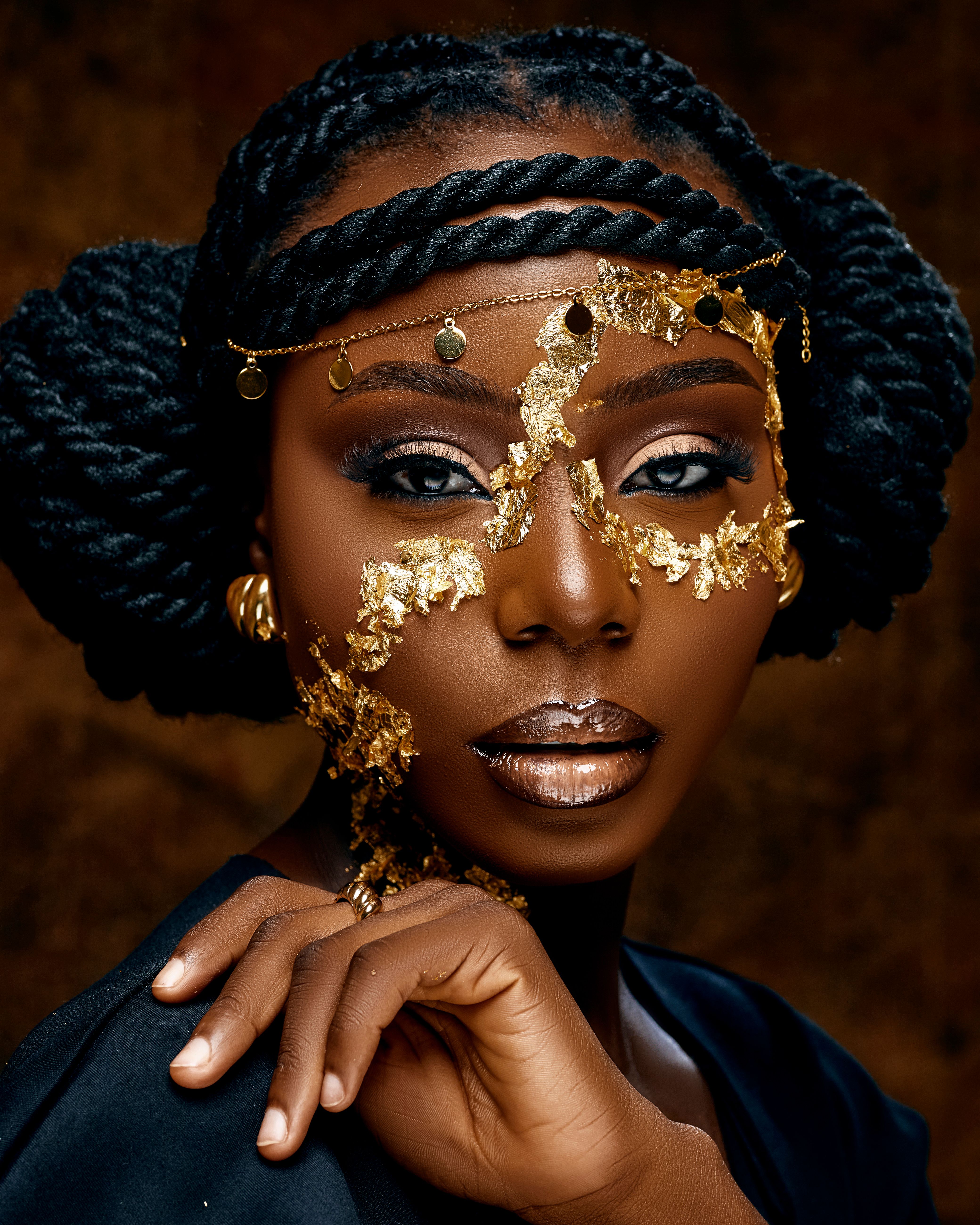 Elegant Portrait with Gold Leaf Face Art · Free Stock Photo