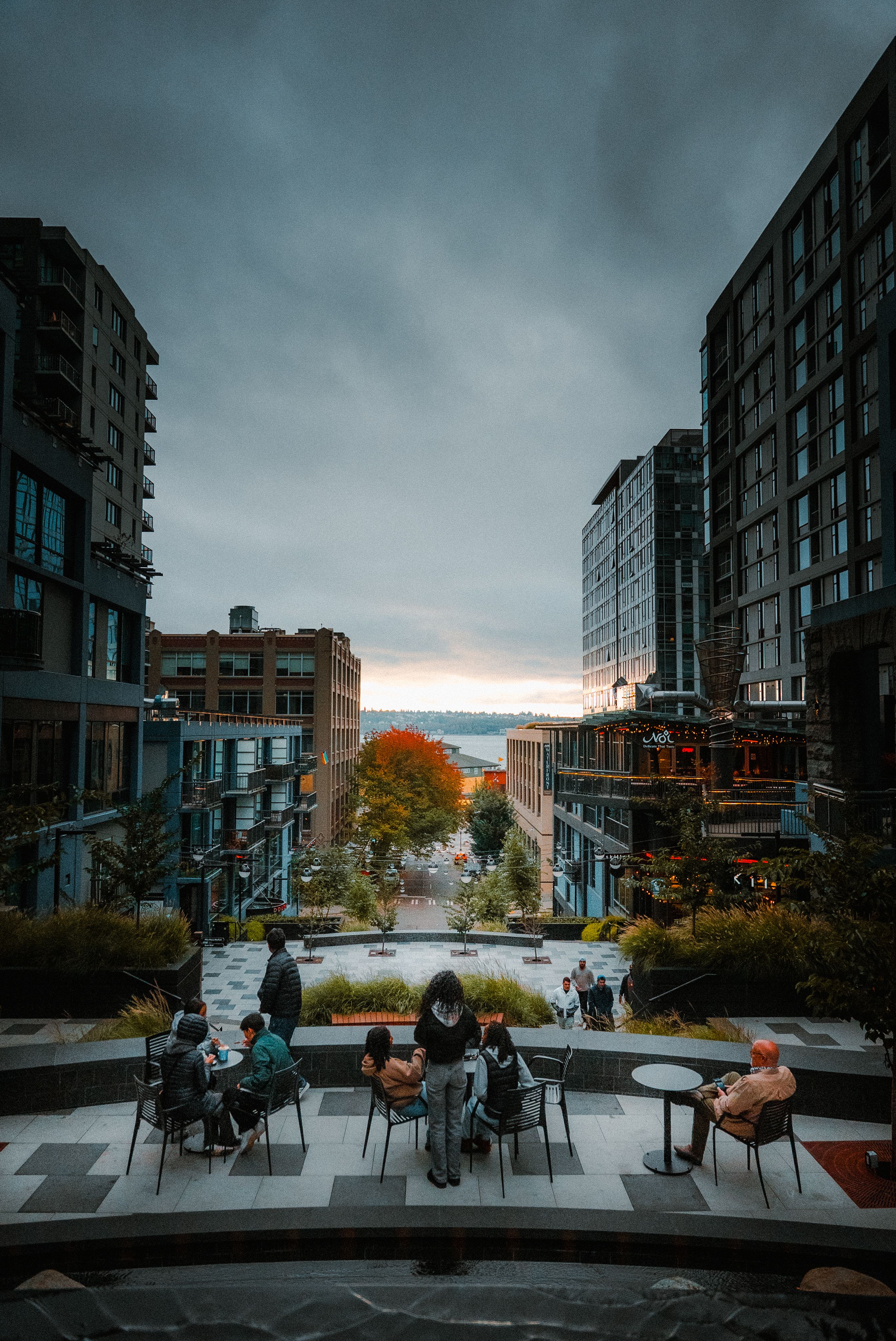 People Relaxing in Modern Seattle Urban Plaza · Free Stock Photo