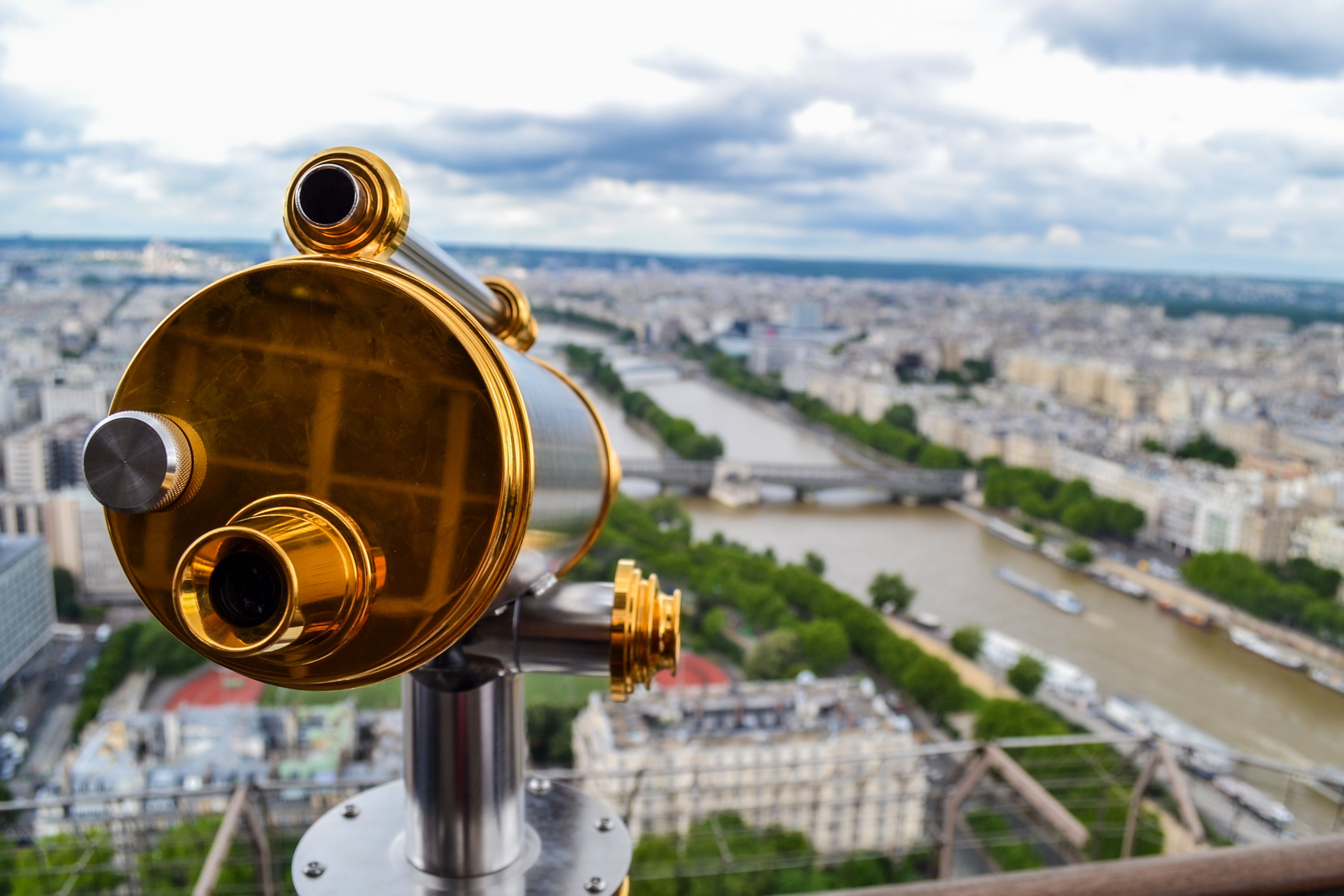 Golden Telescope Overlooking Paris Skyline · Free Stock Photo