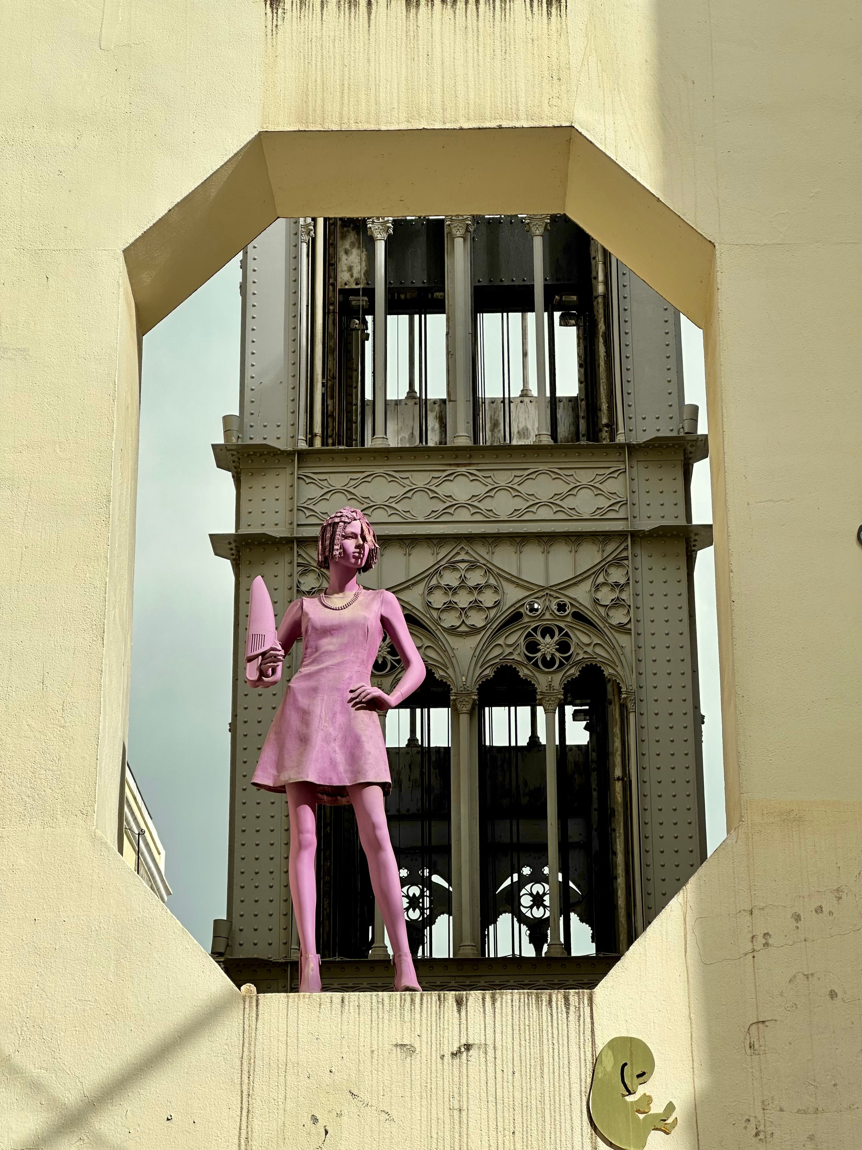 Pink Statue by Santa Justa Elevator in Lisbon · Free Stock Photo