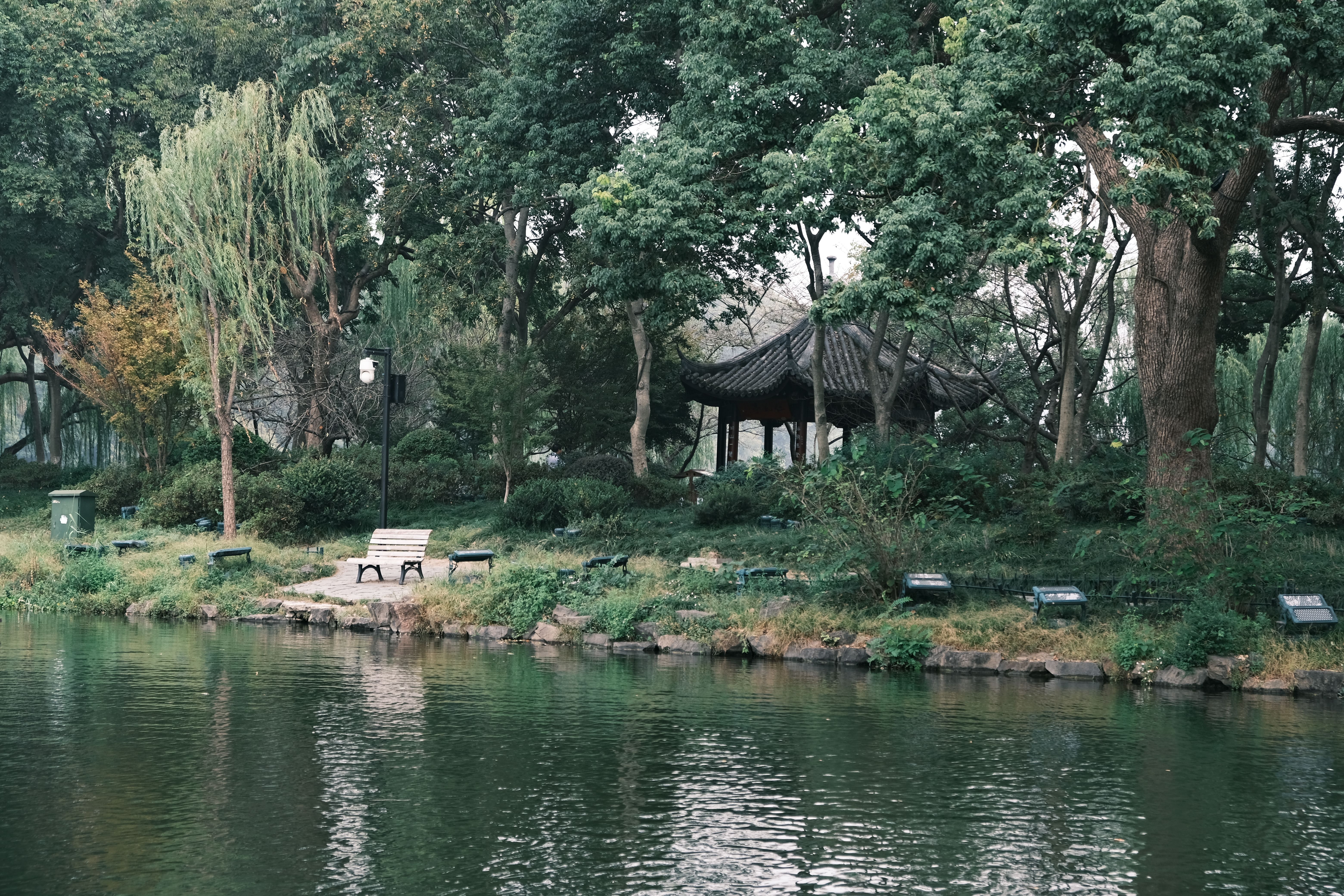 Serene Traditional Pavilion by a Tranquil Pond · Free Stock Photo