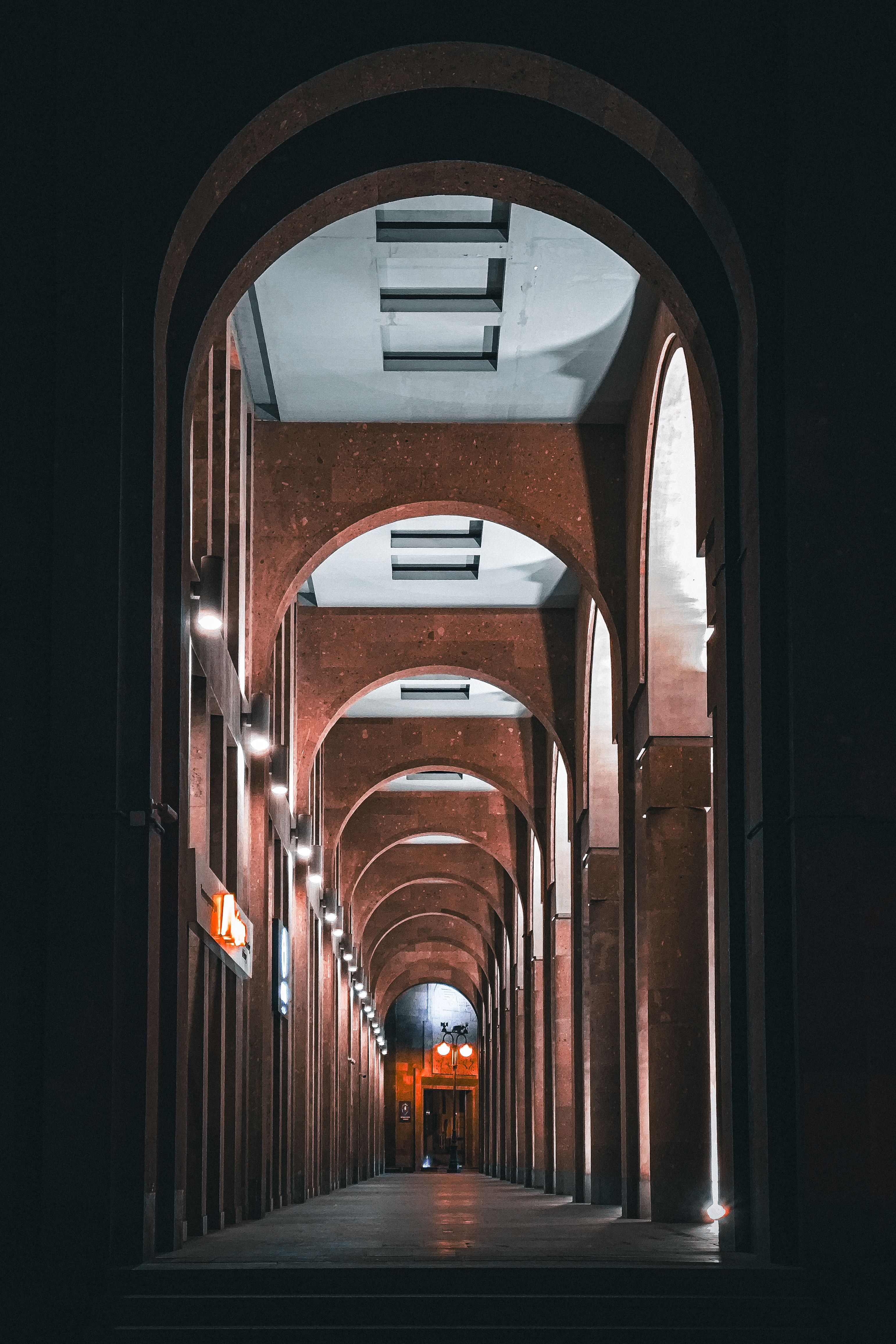 Architectural Night View of Arched Corridor in Yerevan · Free Stock Photo