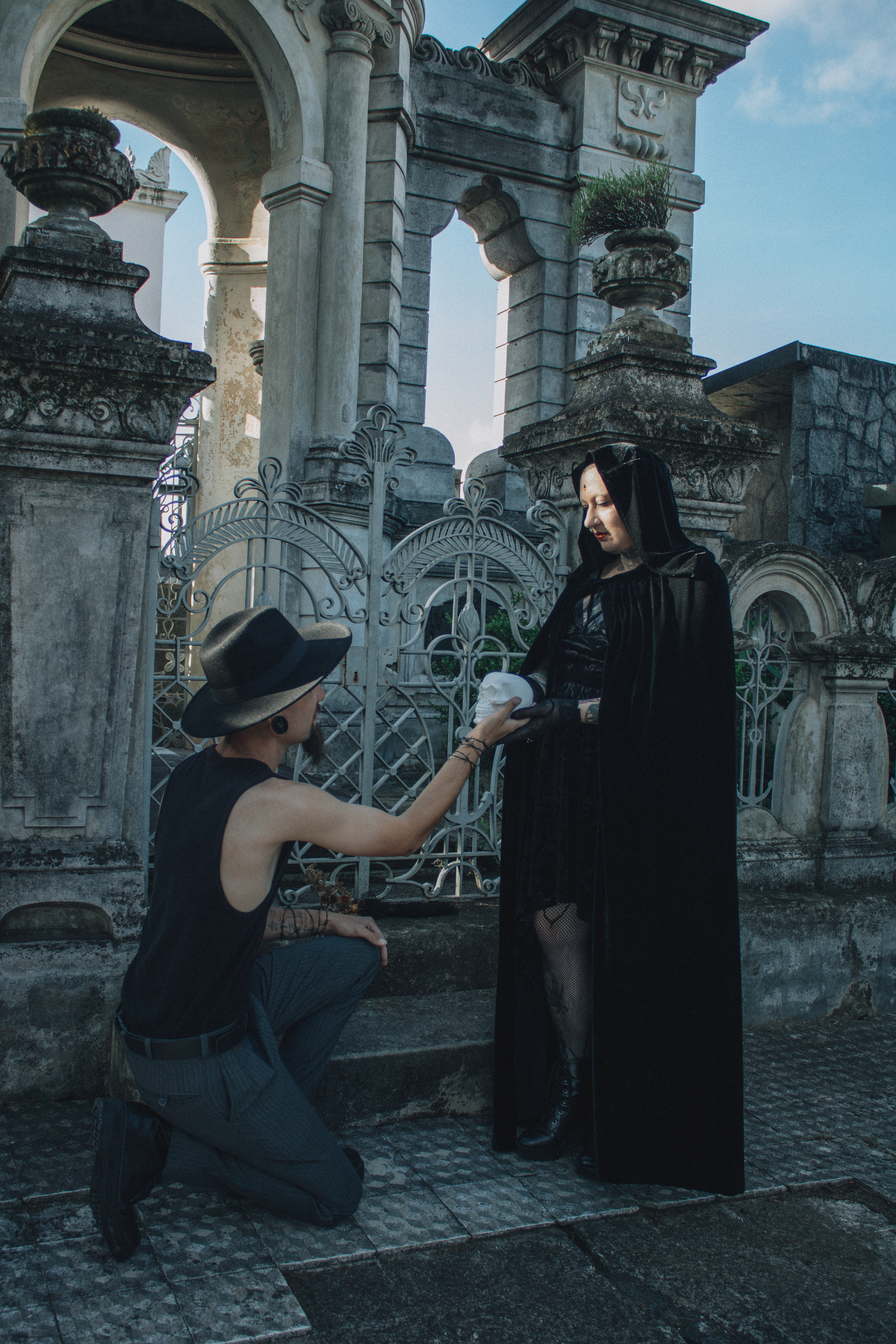 Mysterious Medieval Costume Interaction Scene · Free Stock Photo