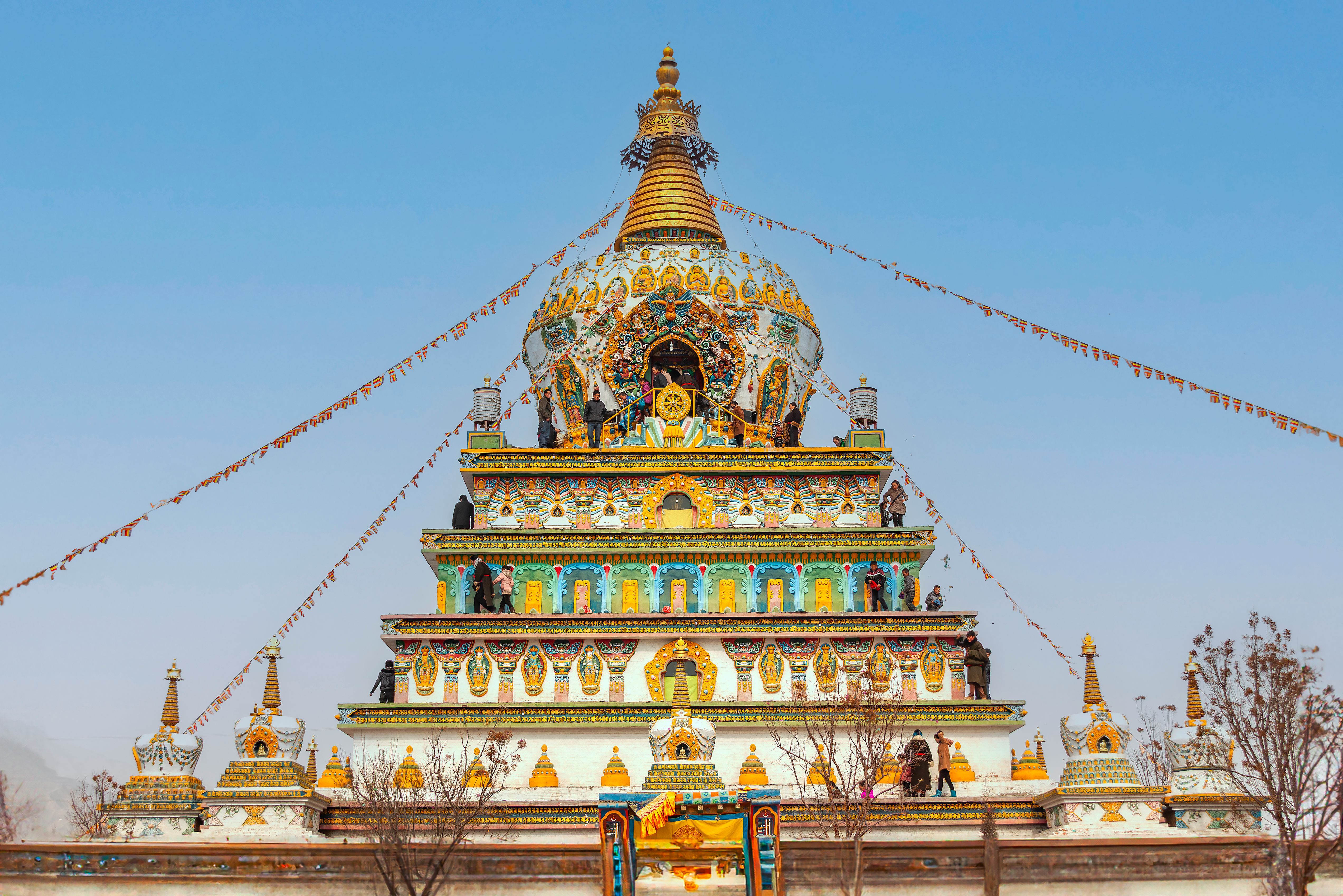 Colorful Buddhist Stupa with Clear Blue Sky · Free Stock Photo