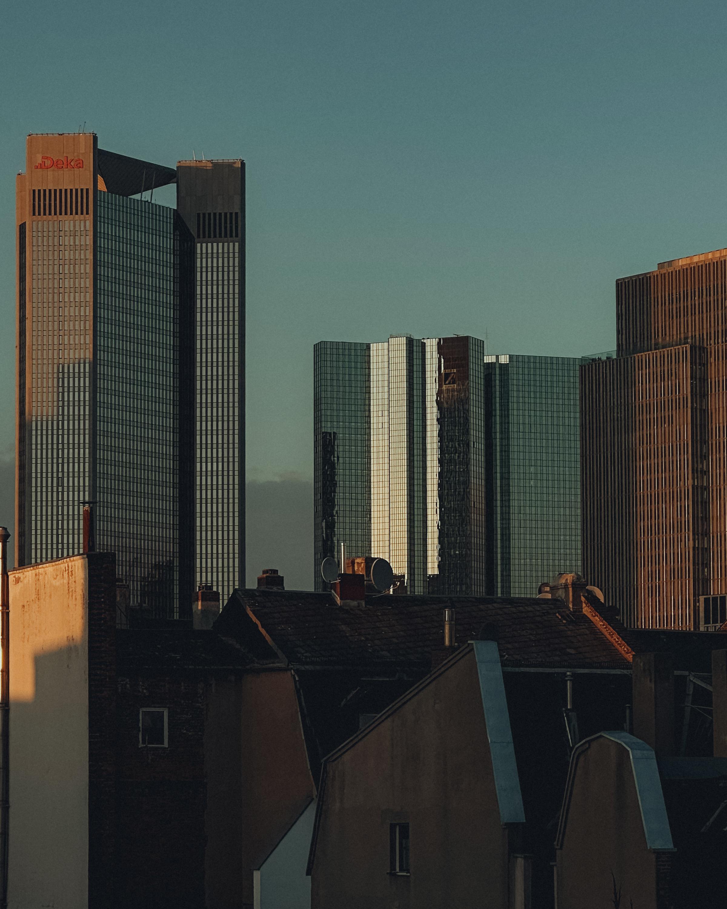 Frankfurt City Skyline at Dusk with Skyscrapers · Free Stock Photo