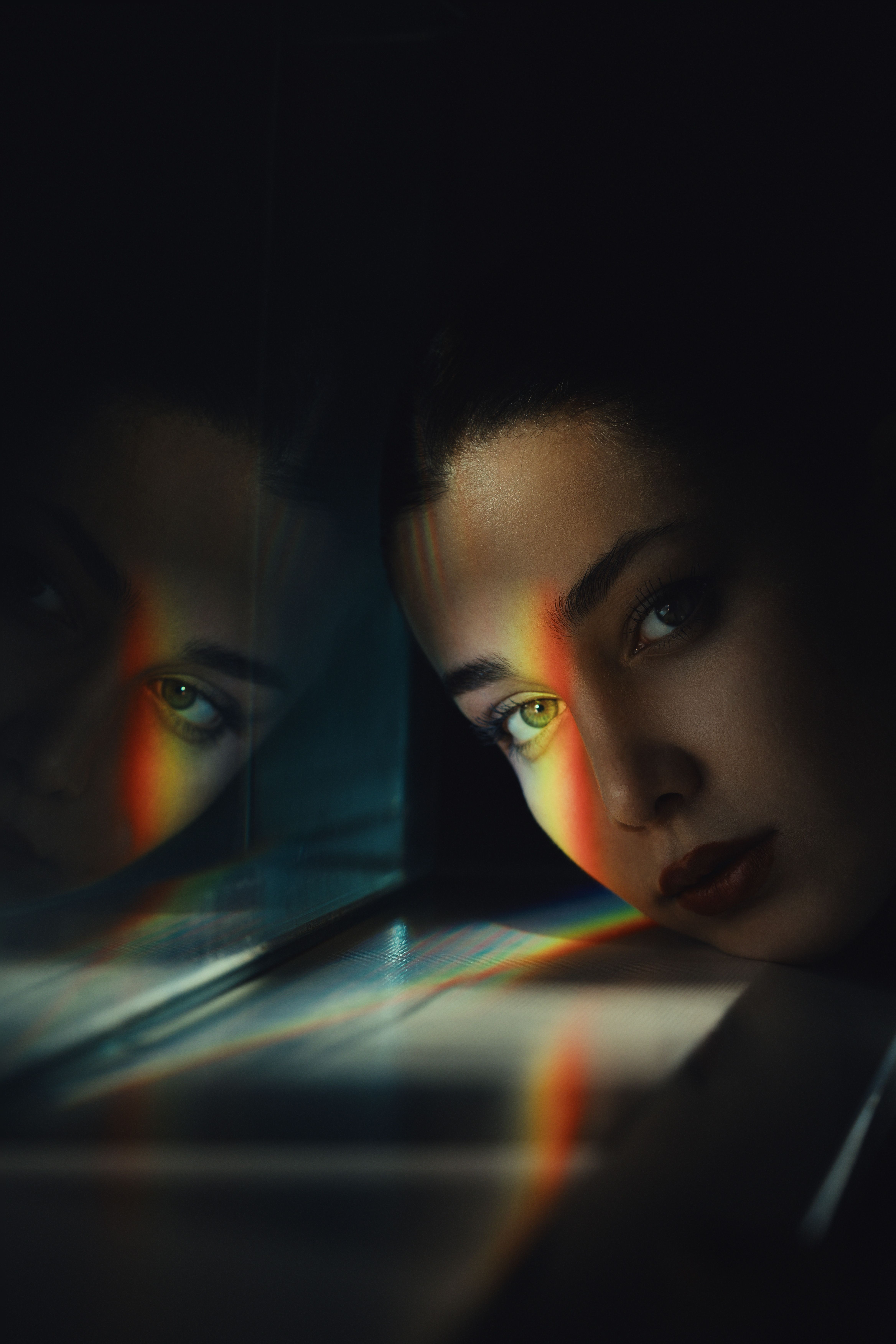Dramatic Portrait with Reflective Prism Effect · Free Stock Photo