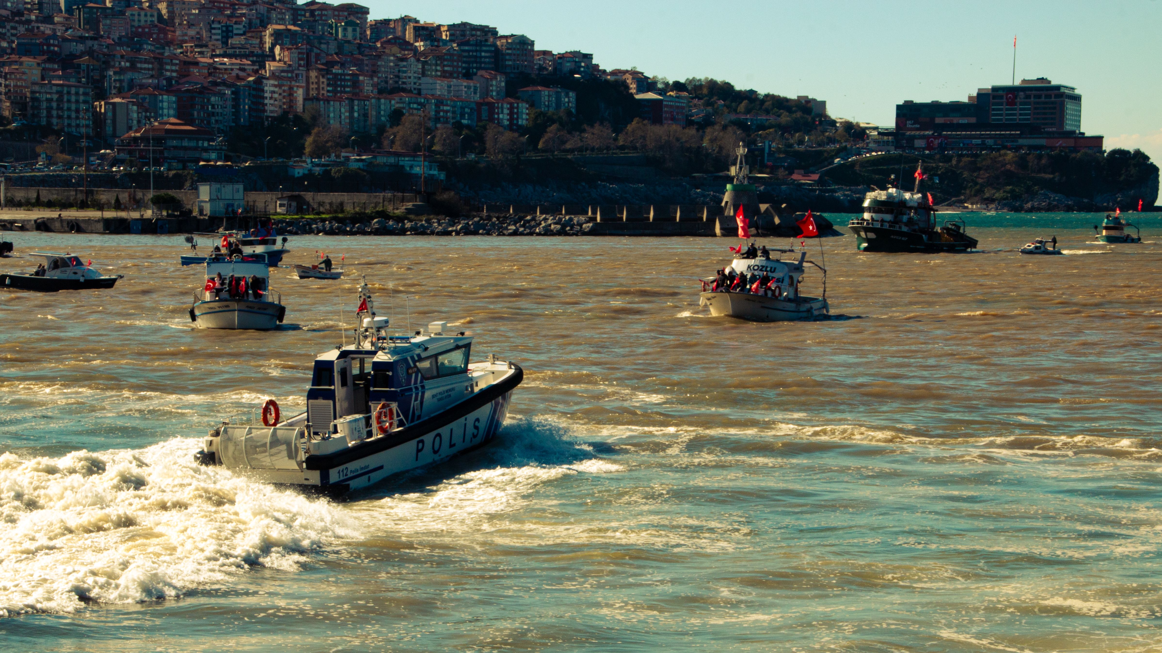 Marine Patrol Boats in Scenic Urban Harbor · Free Stock Photo
