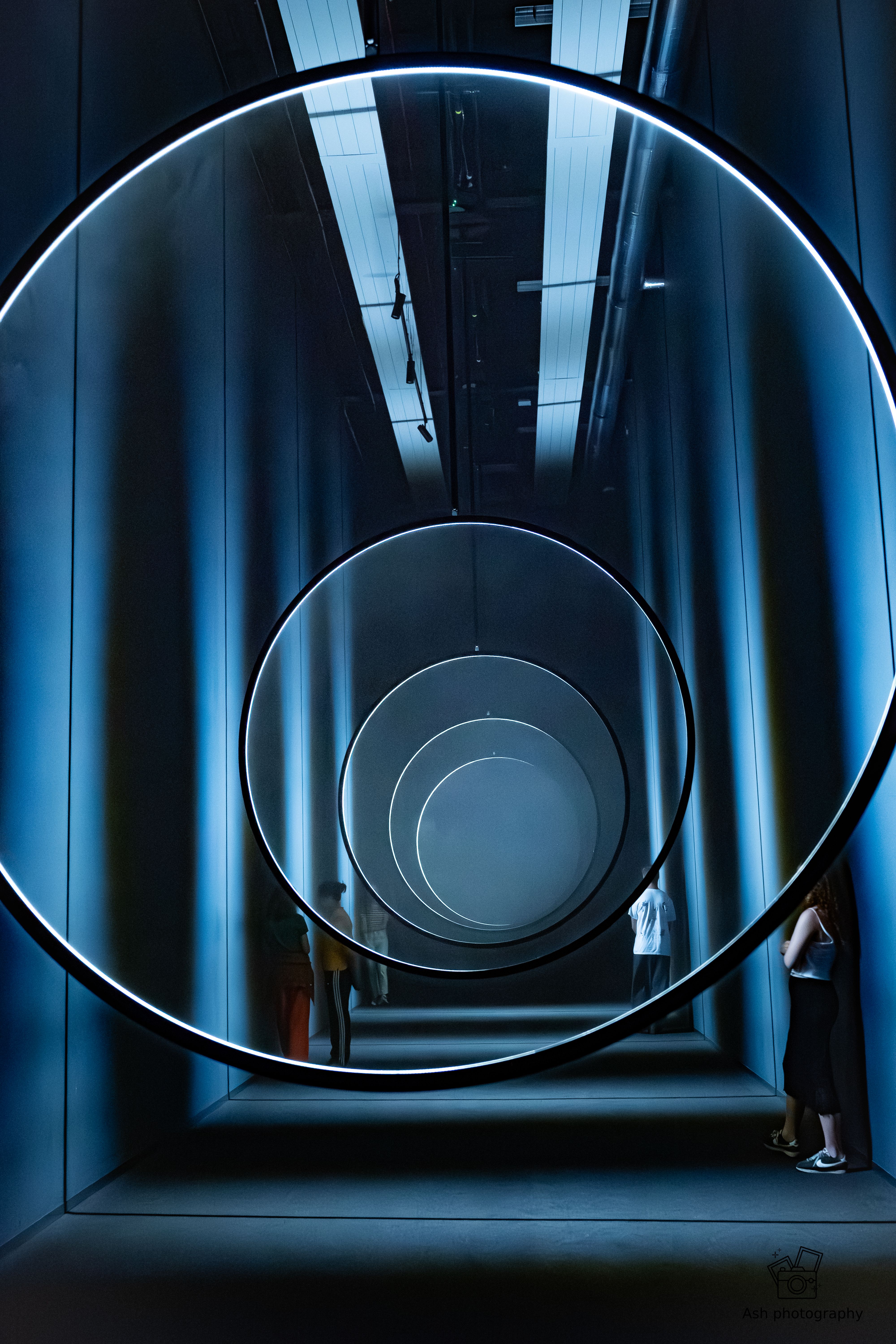 Artistic Installation with Illuminated Circular Lights · Free Stock Photo