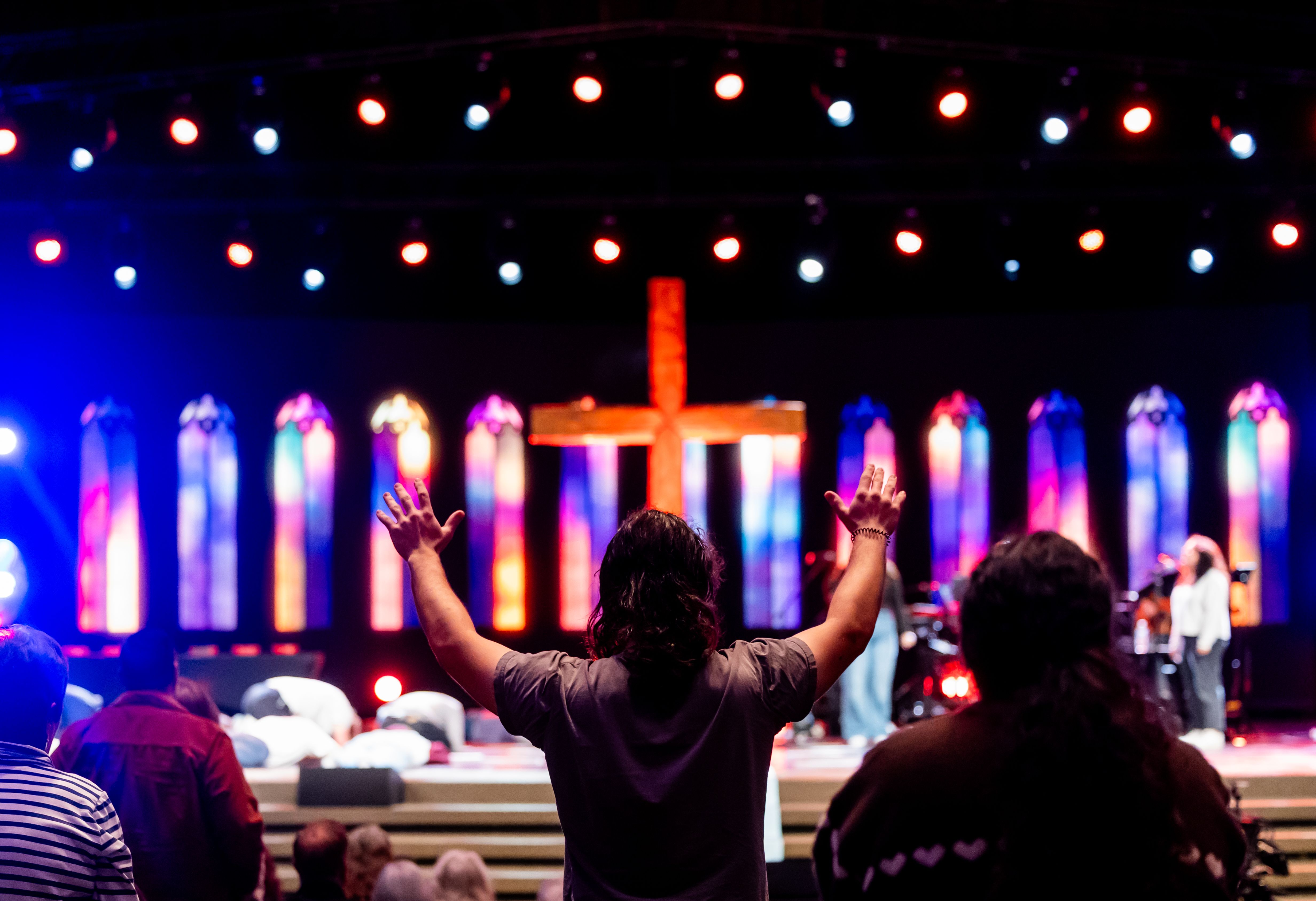 Church Interiors Crowd Clapping Sunrise & Light Beams Bible, Crosses ...