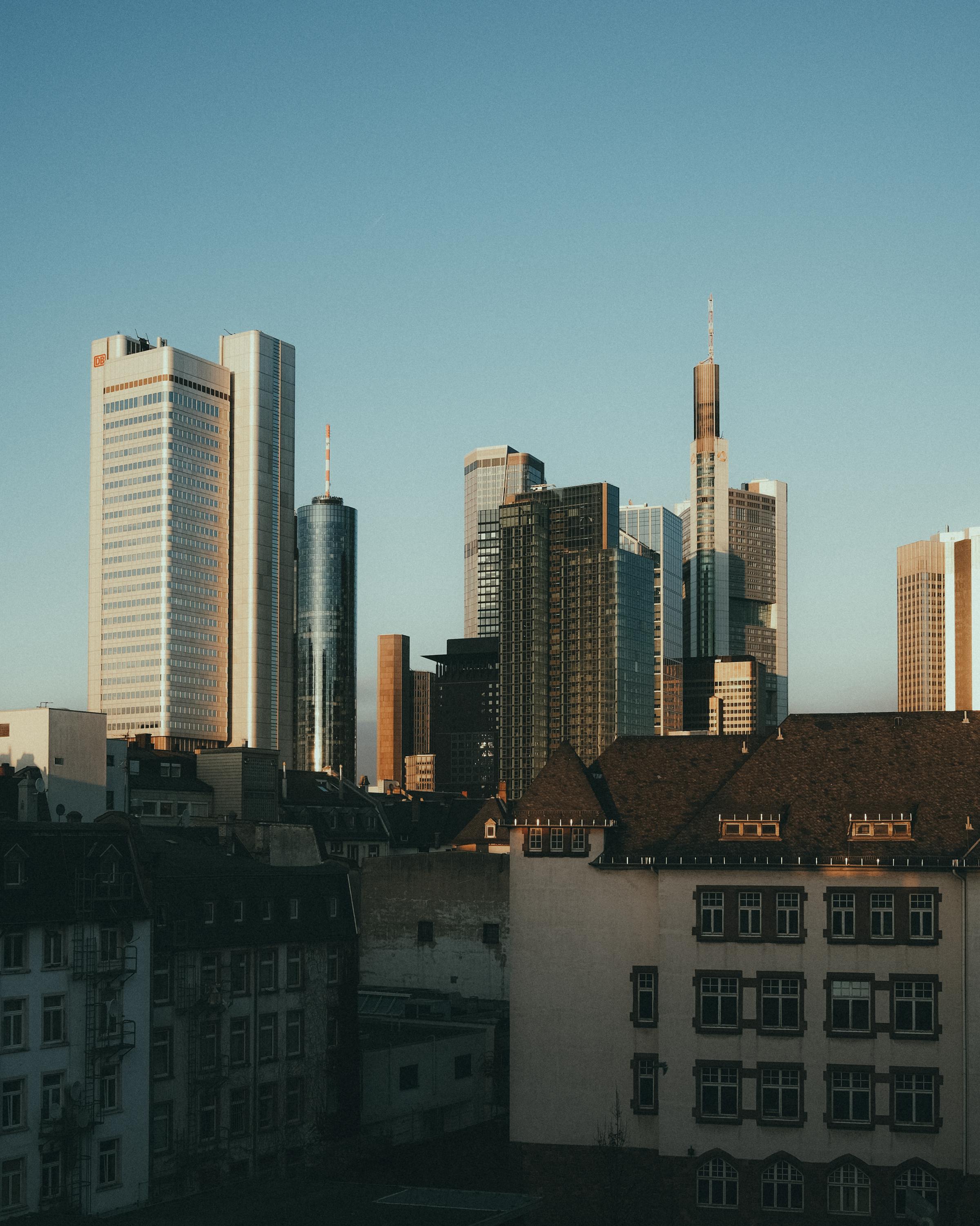 Frankfurt City Skyline at Dusk with Skyscrapers · Free Stock Photo