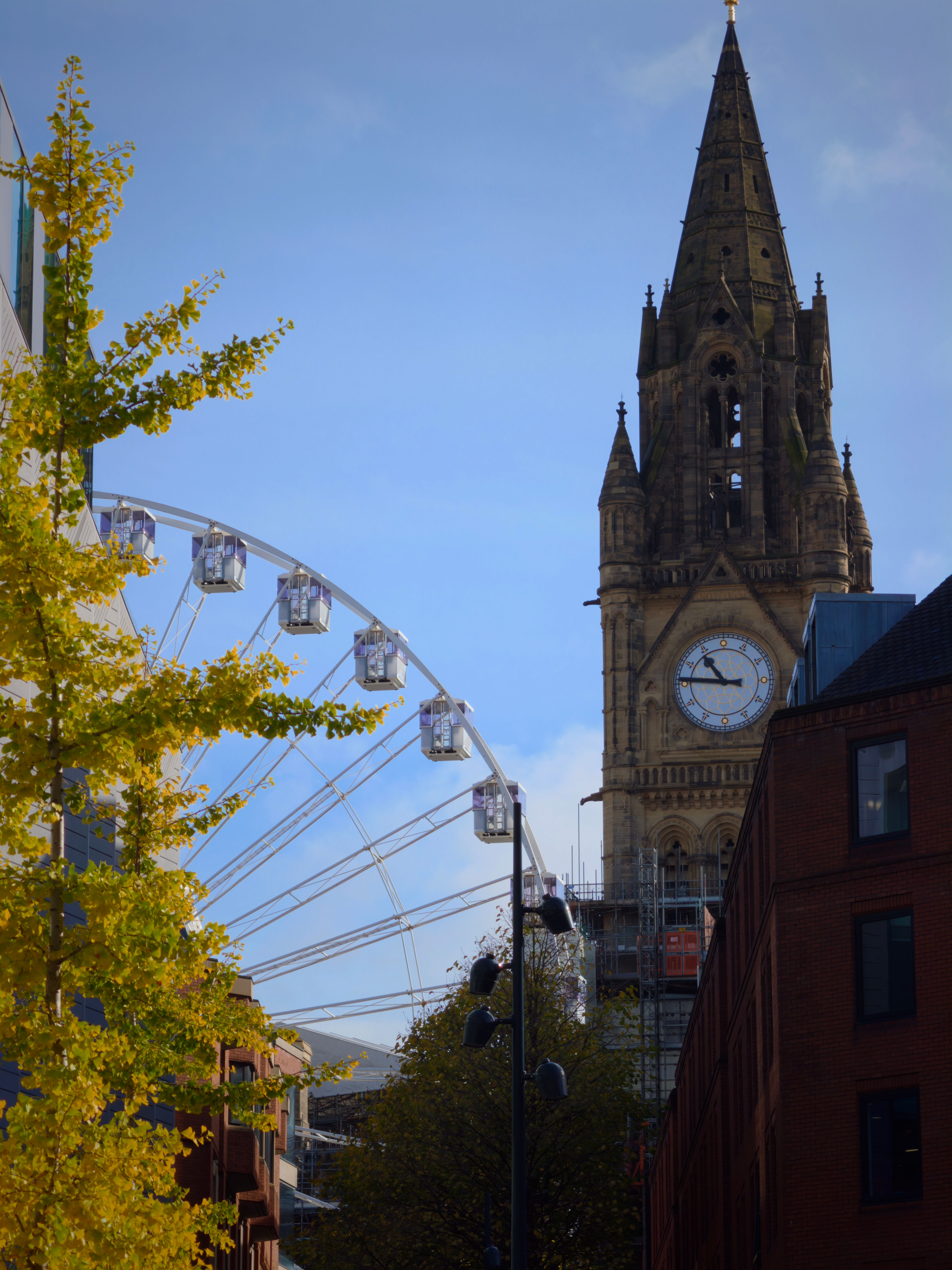 Manchester Clock Tower and Ferris Wheel in Autumn · Free Stock Photo