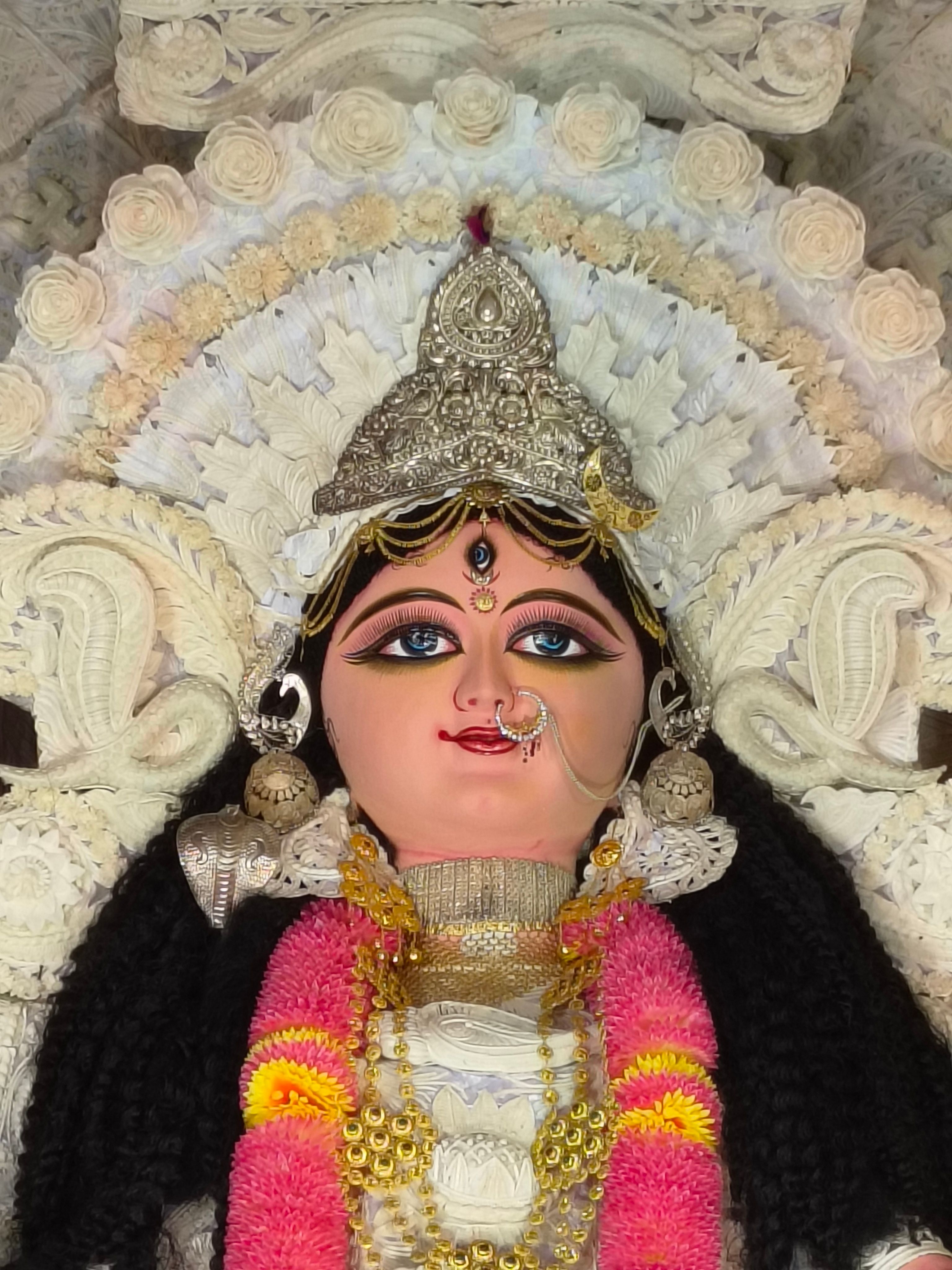 Exquisite Hindu Goddess Idol with Floral Adornments · Free Stock Photo