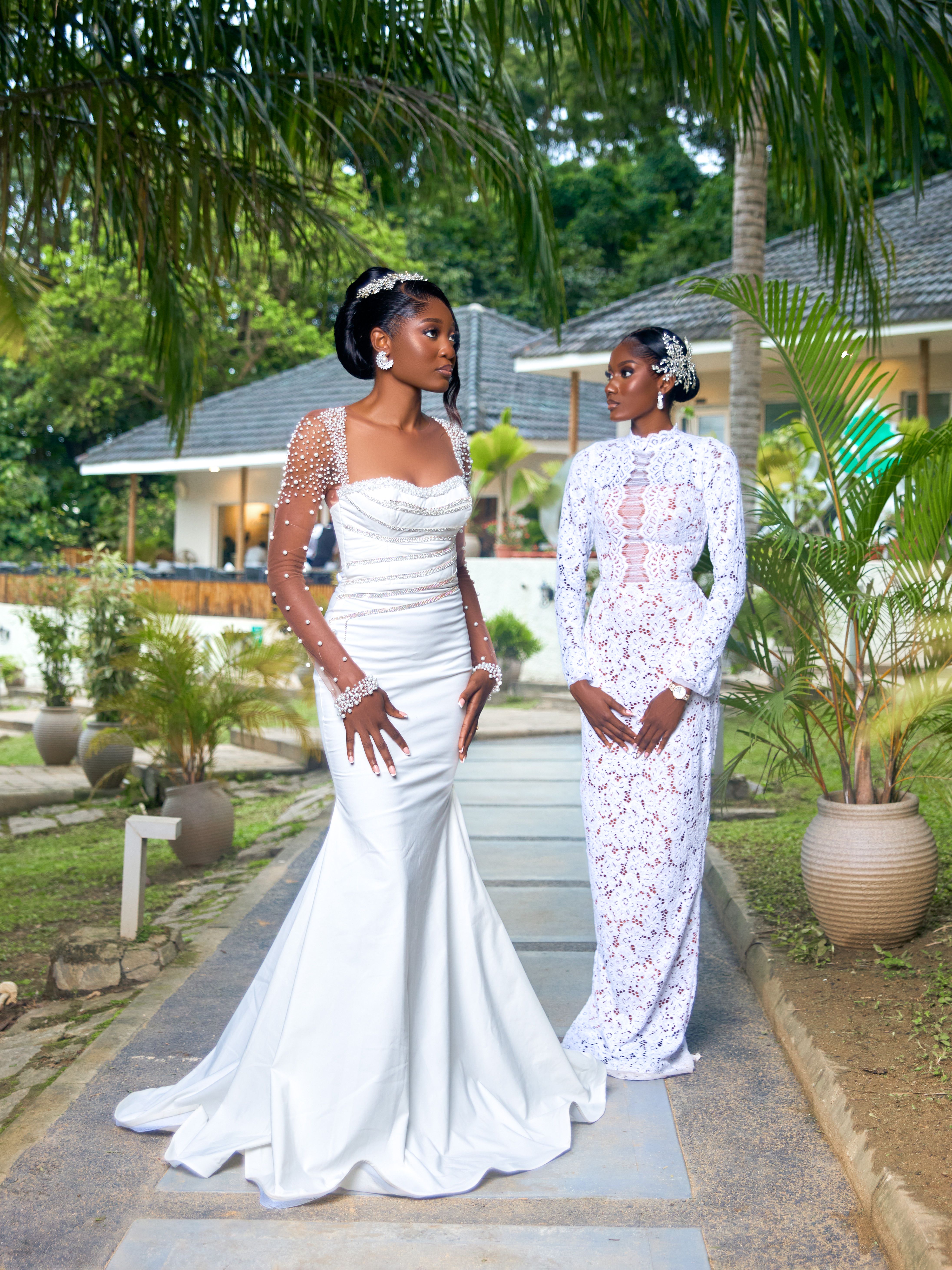 Elegant Wedding Scene with Brides in White Dresses · Free Stock Photo
