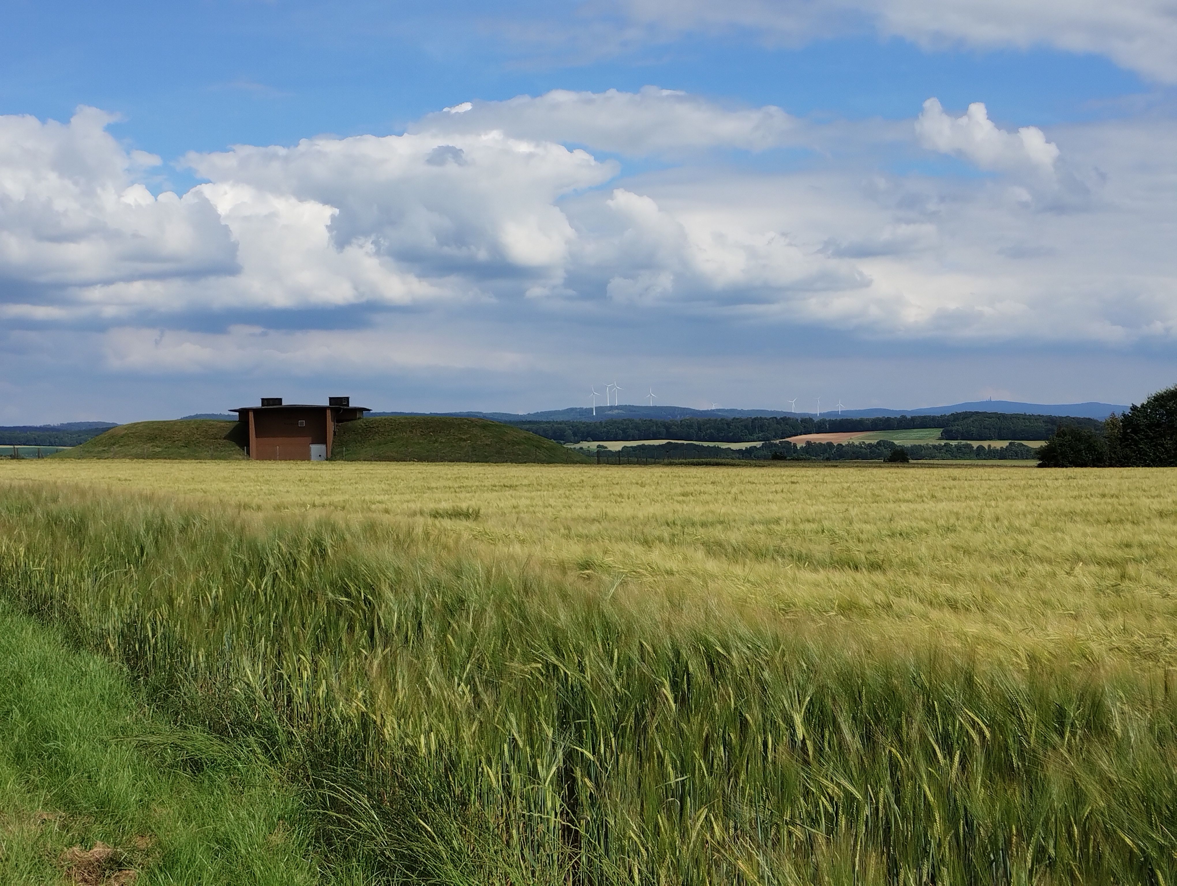 Scenic German Countryside Field with Wind Turbines · Free Stock Photo