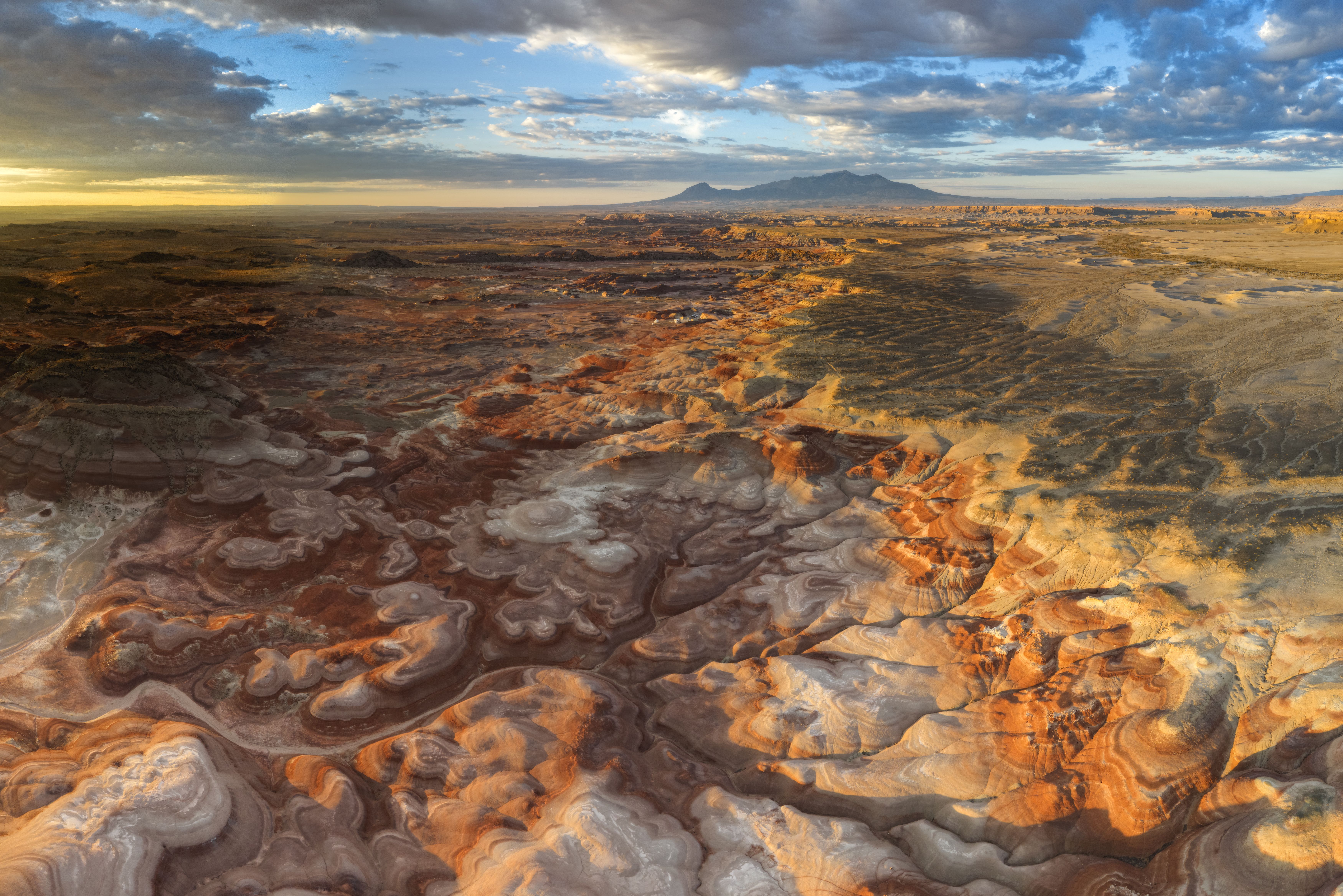 Aerial View of Colorful Utah Badlands at Sunrise · Free Stock Photo