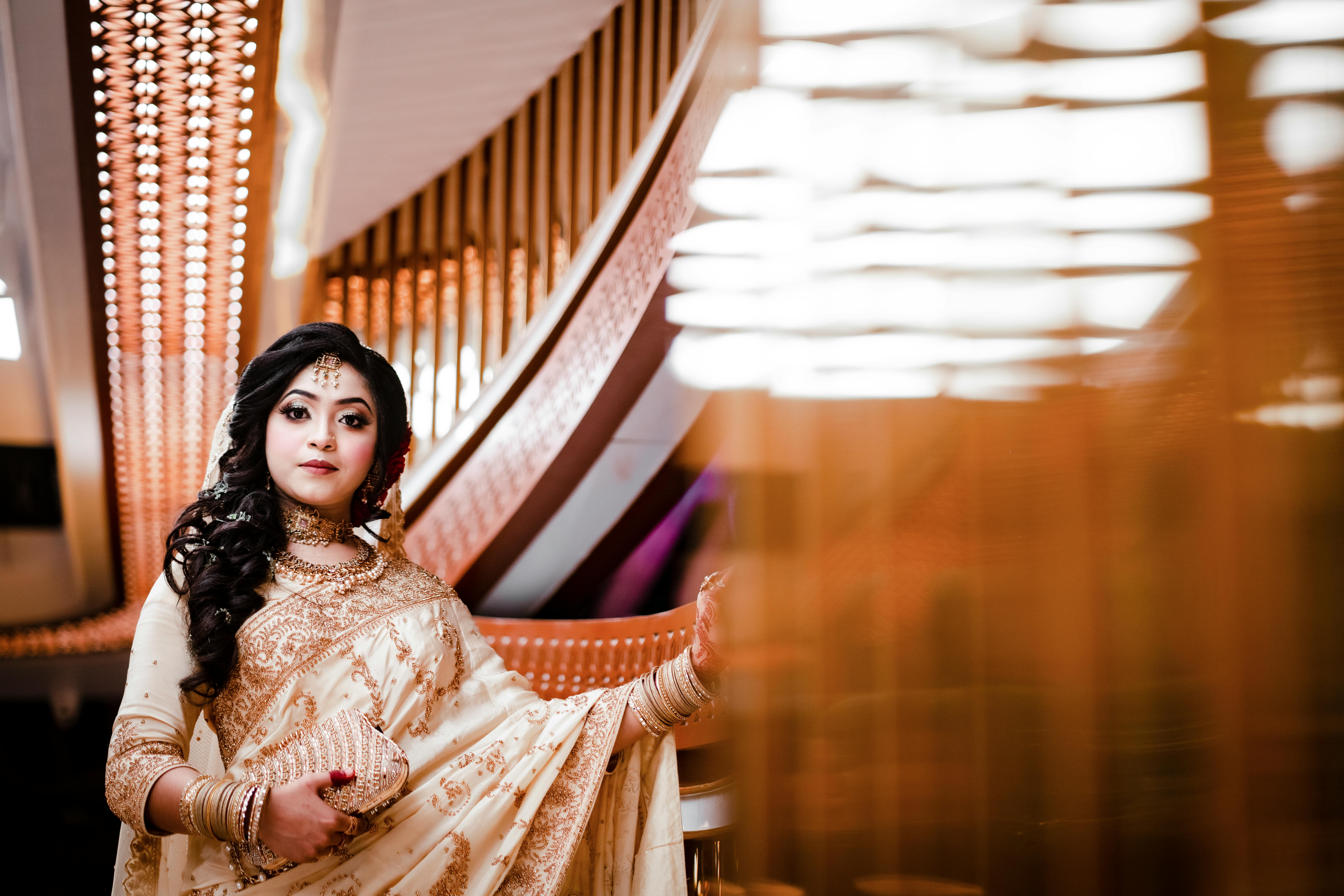 Elegant South Asian Bridal Portrait in Luxurious Setting · Free Stock Photo