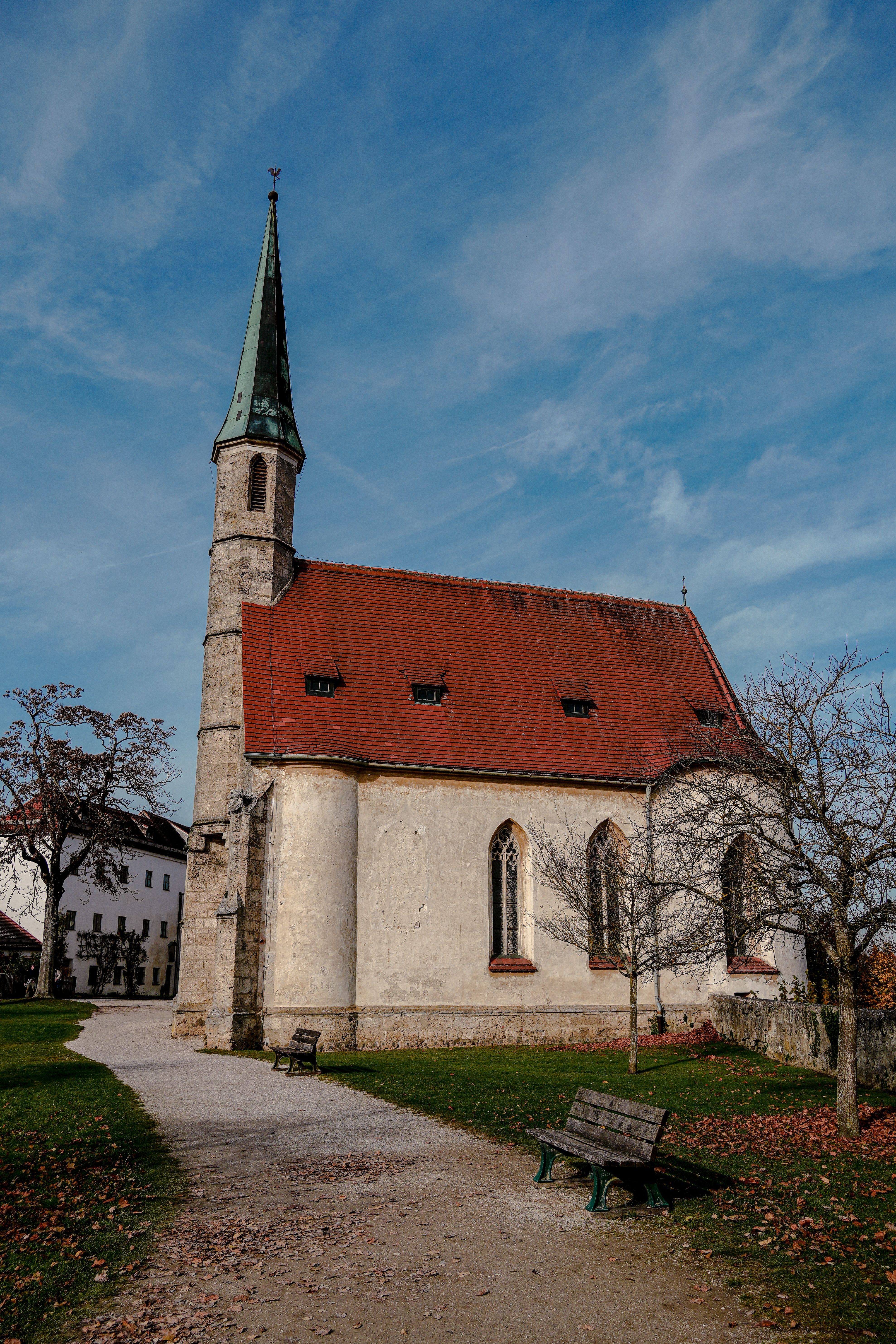 Historic Church Building with Red Roof and Steeple · Free Stock Photo
