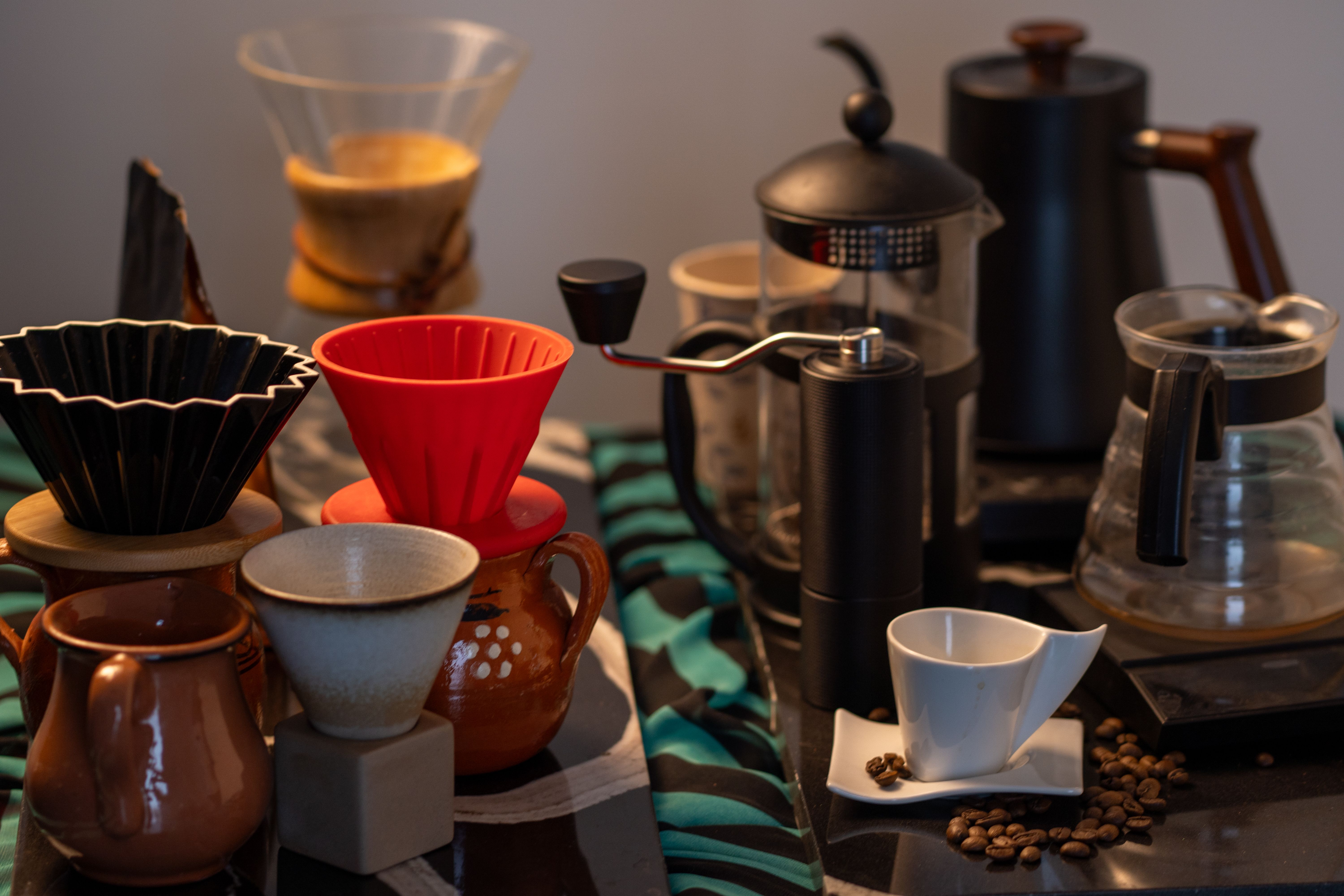 Artistic Coffee Brewing Setup with Various Tools · Free Stock Photo