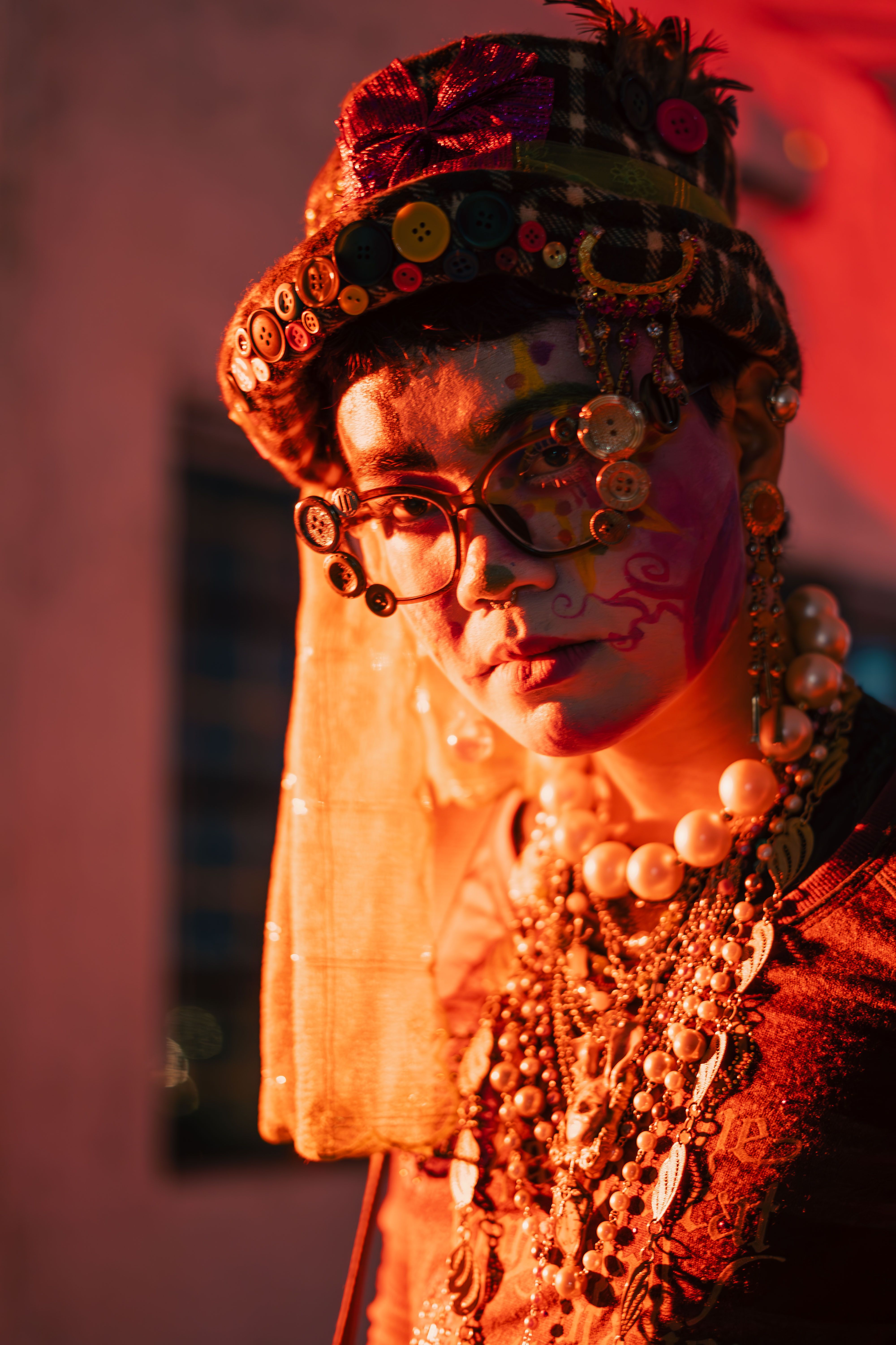 Artistic Portrait with Unique Button Headdress · Free Stock Photo
