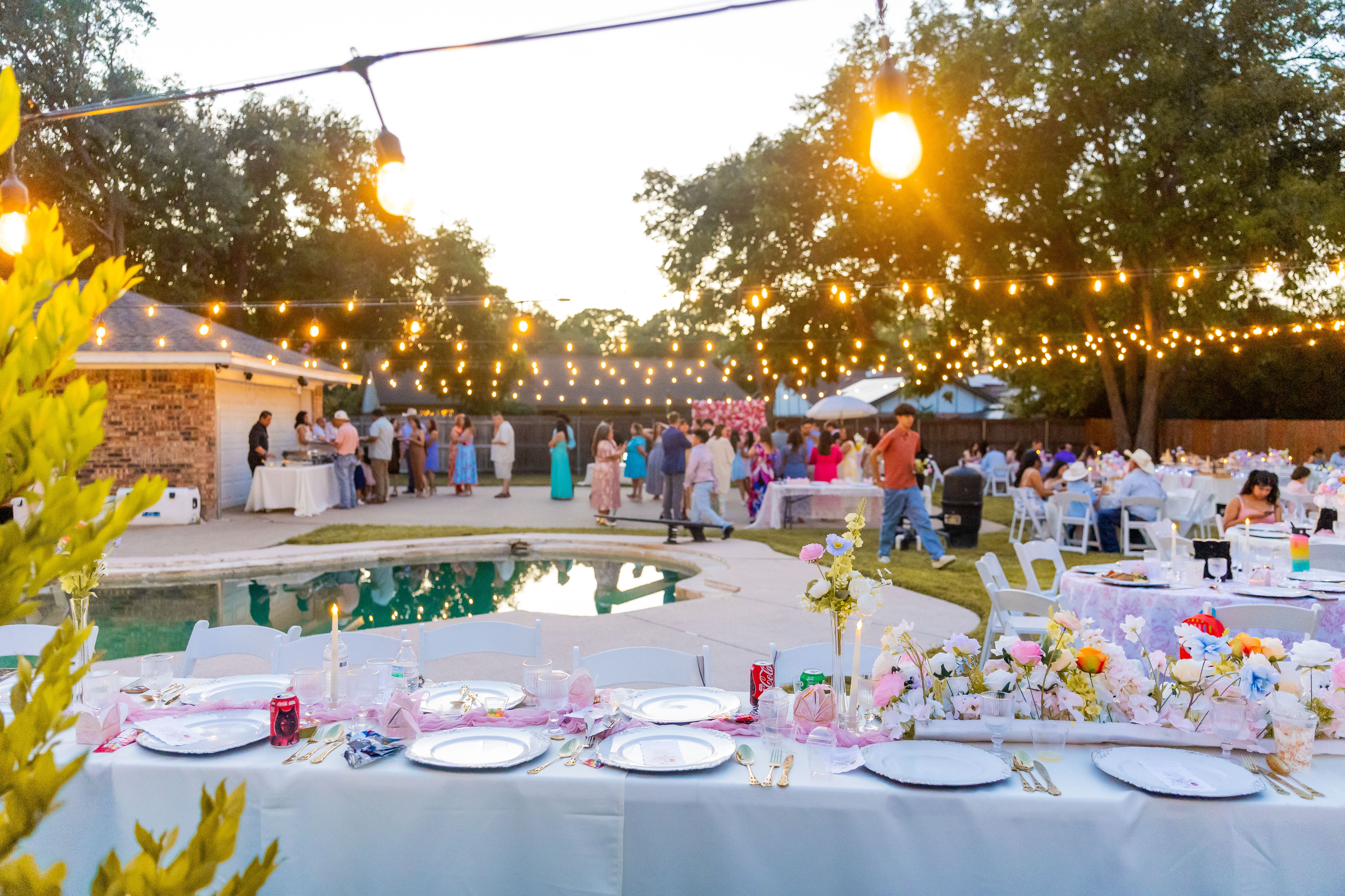 Outdoor Evening Celebration with Decorated Tables · Free Stock Photo