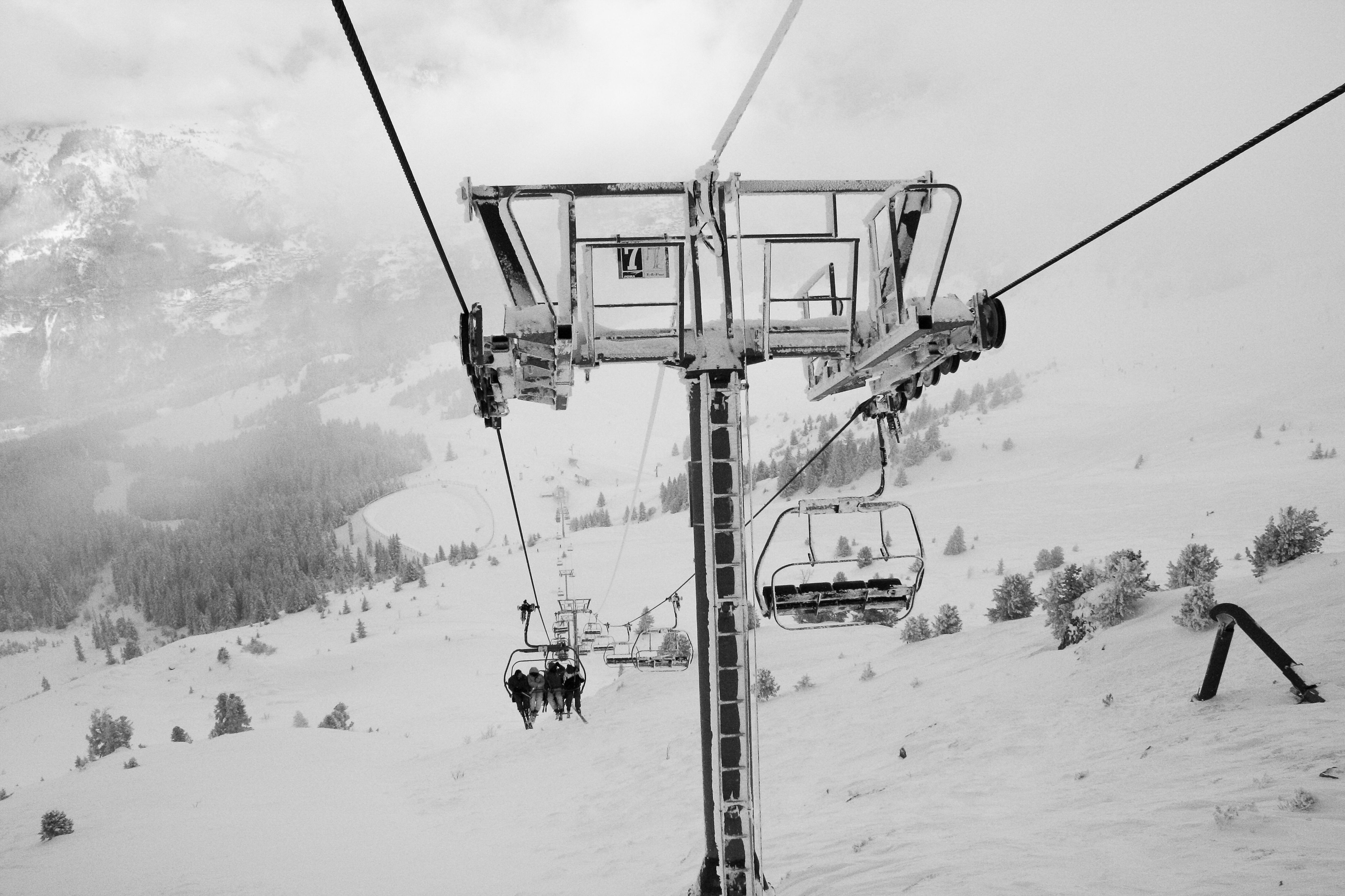Vintage Black and White Ski Lift in Chamonix · Free Stock Photo