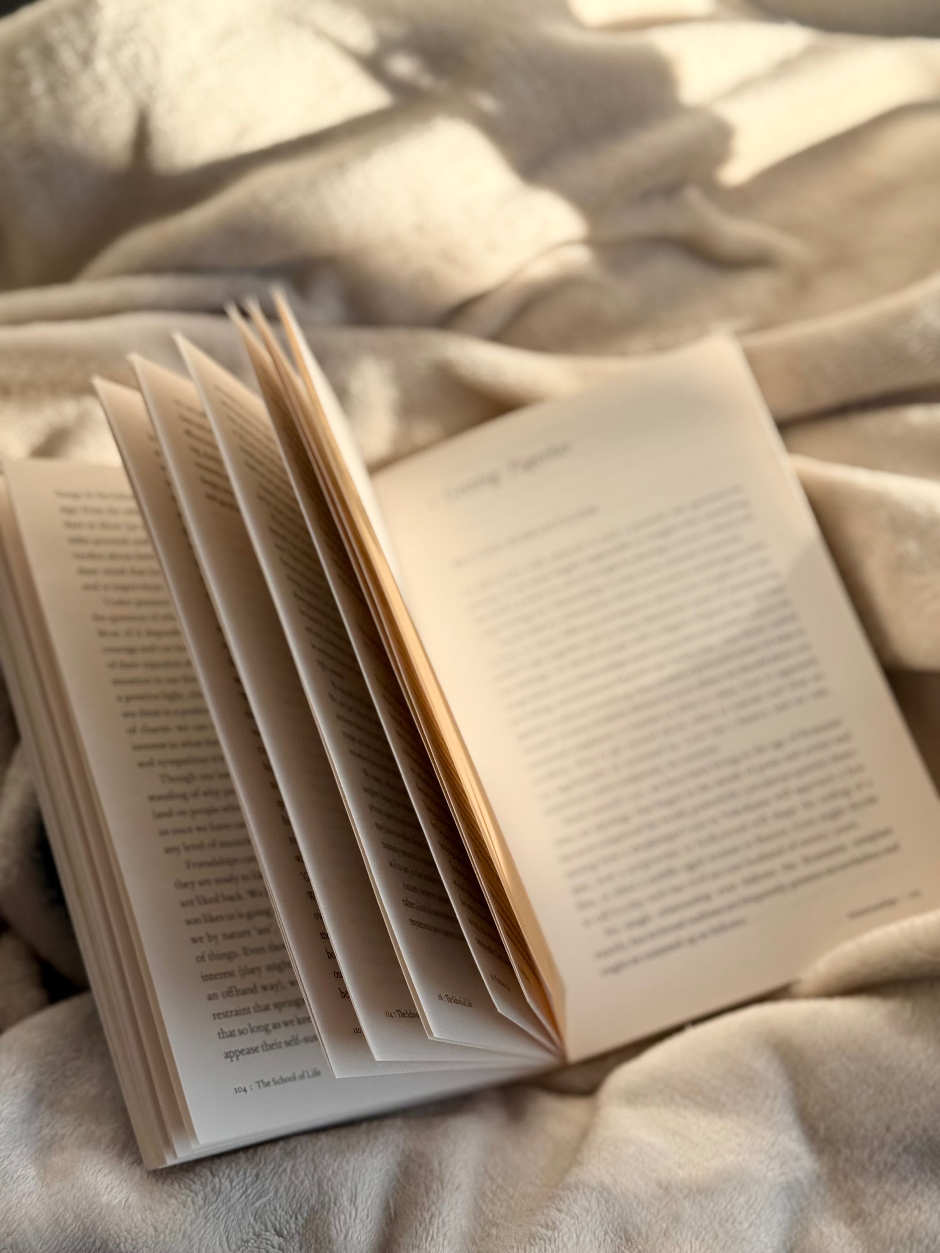 Cozy Open Book on Soft Blanket in Sunlight · Free Stock Photo