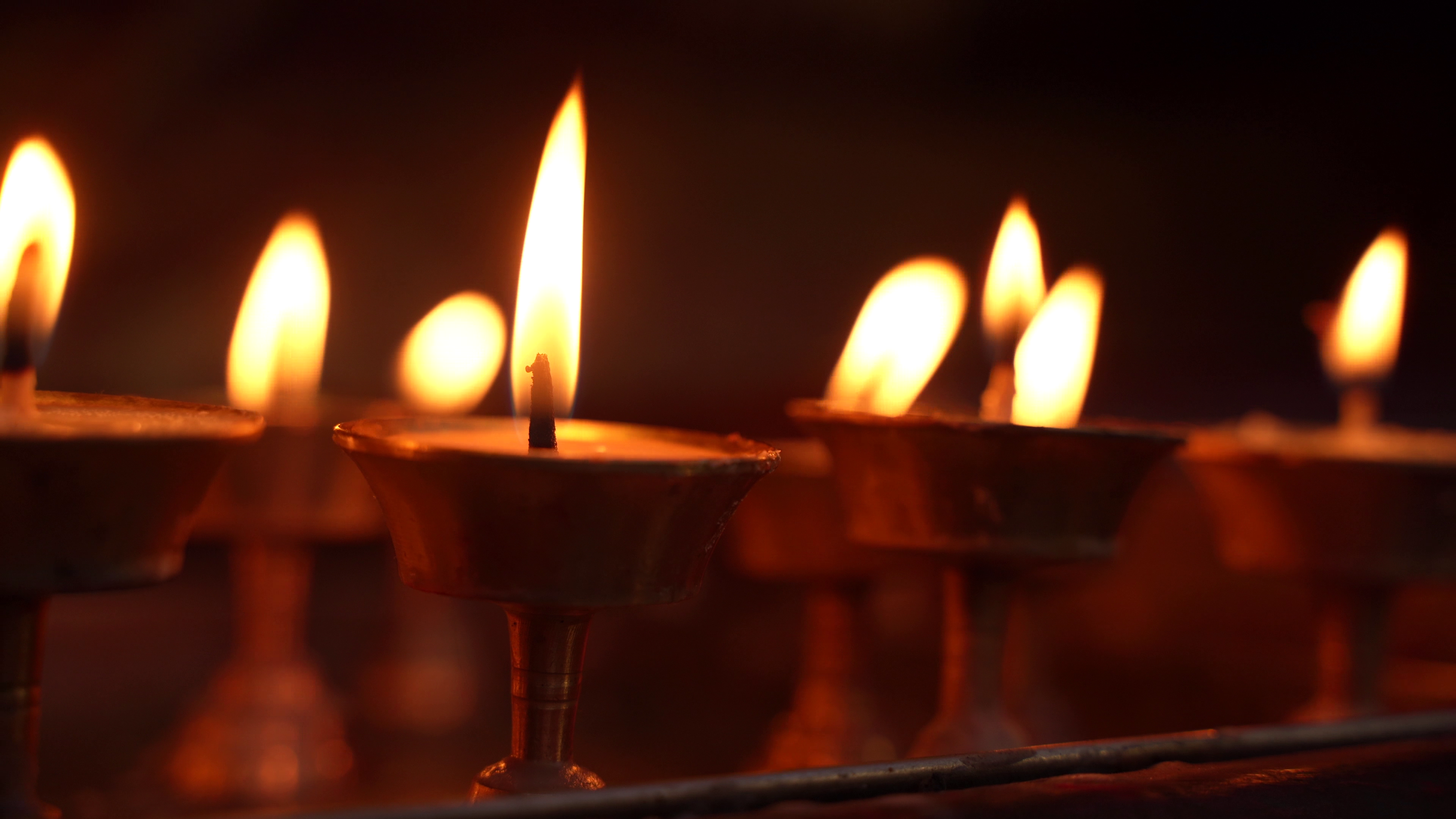 Close-up of Traditional Oil Lamps Lit for Festival · Free Stock Photo