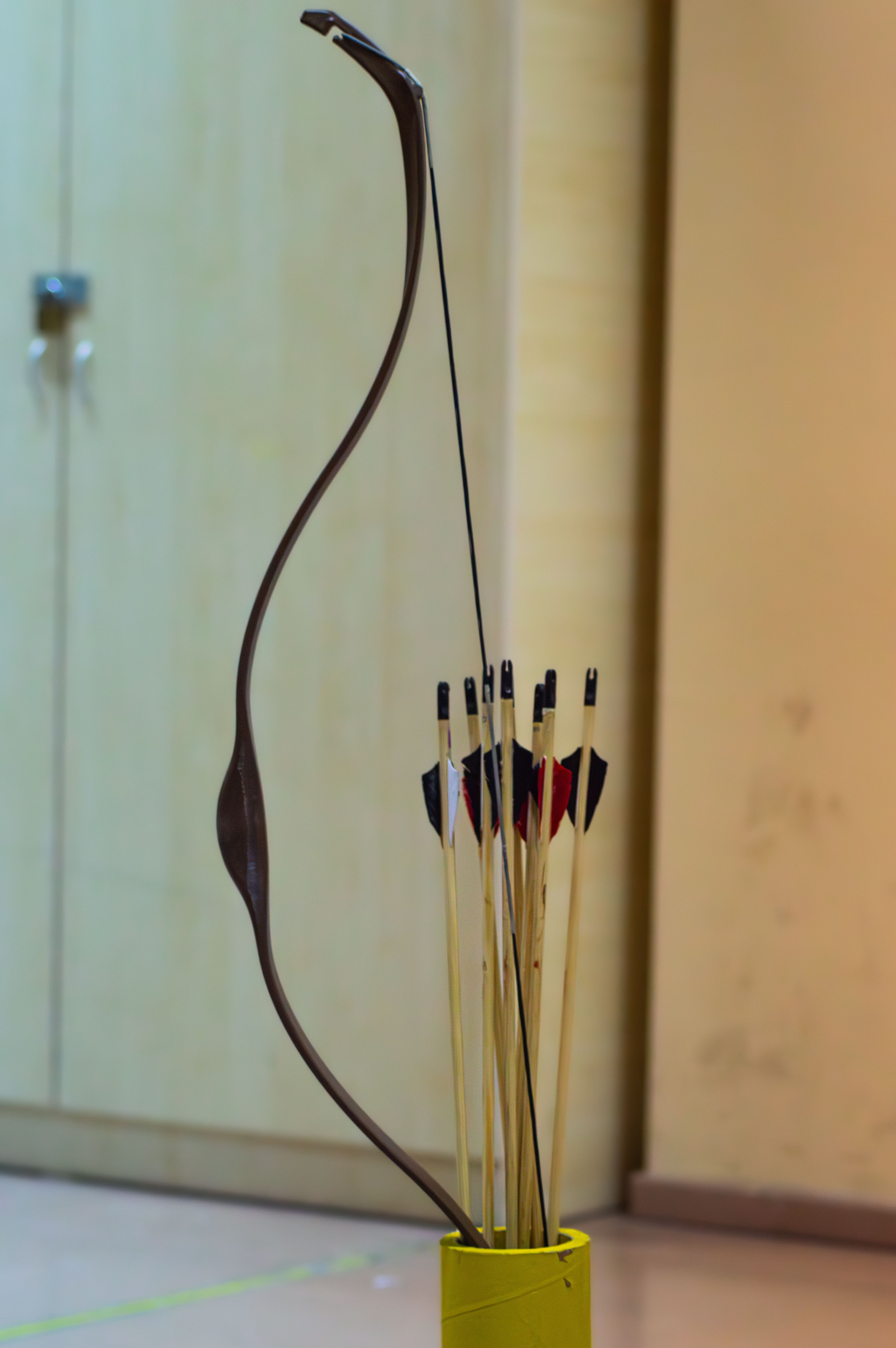 Traditional Archery Bow with Arrows Indoor Setup · Free Stock Photo