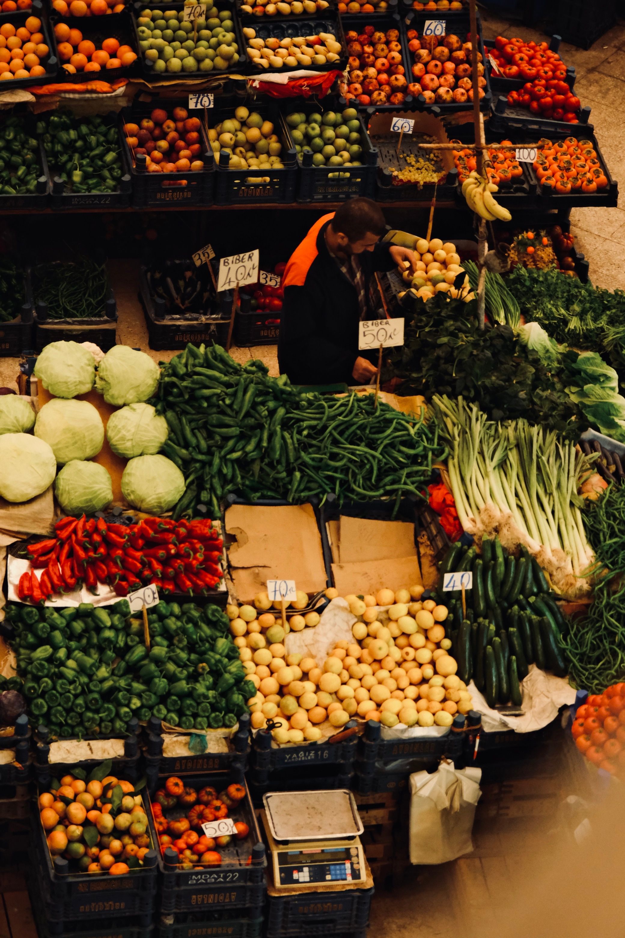 Top View of Vibrant Fresh Produce Market Stall · Free Stock Photo