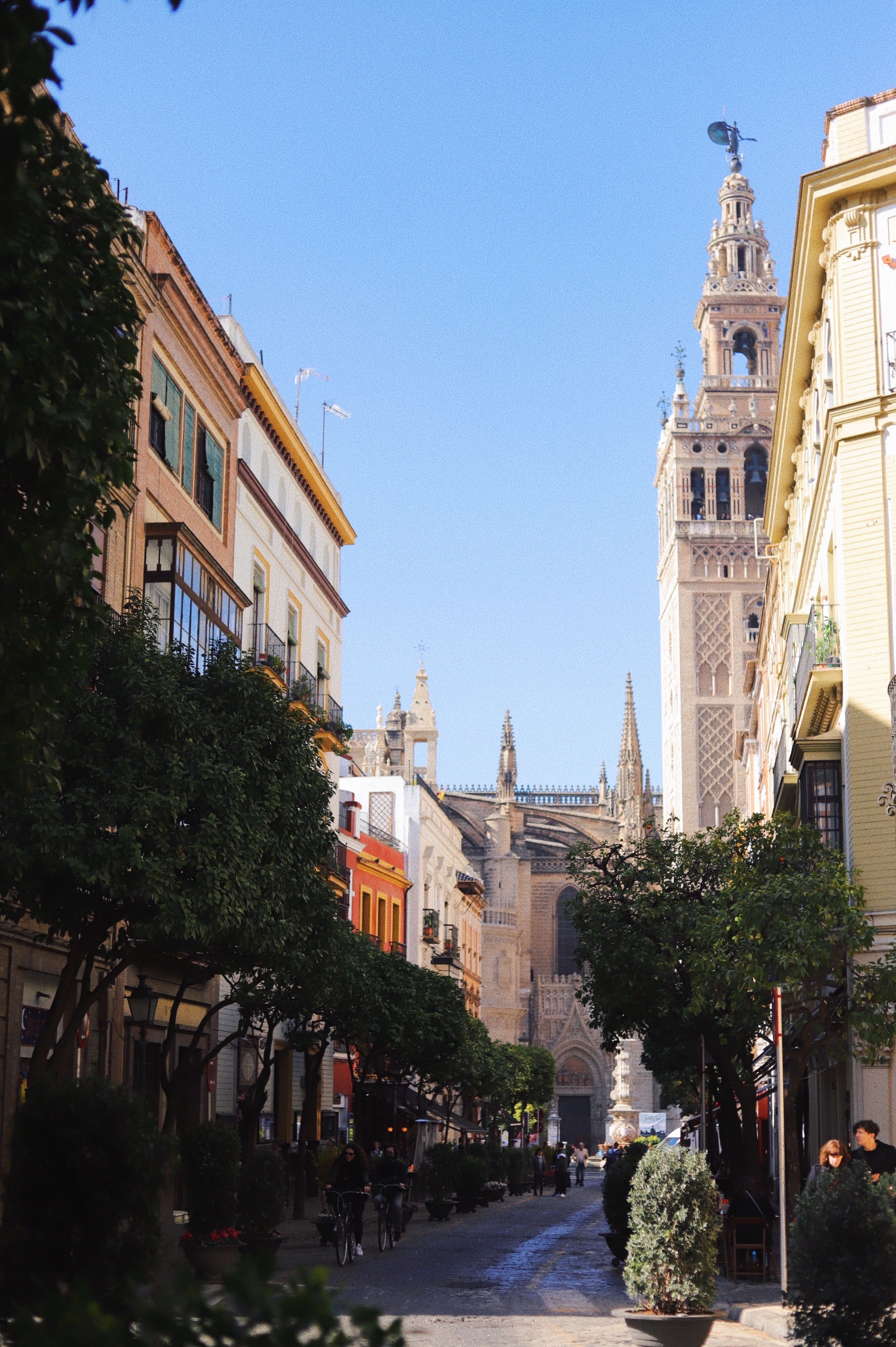 Historic Street View of Seville with La Giralda · Free Stock Photo