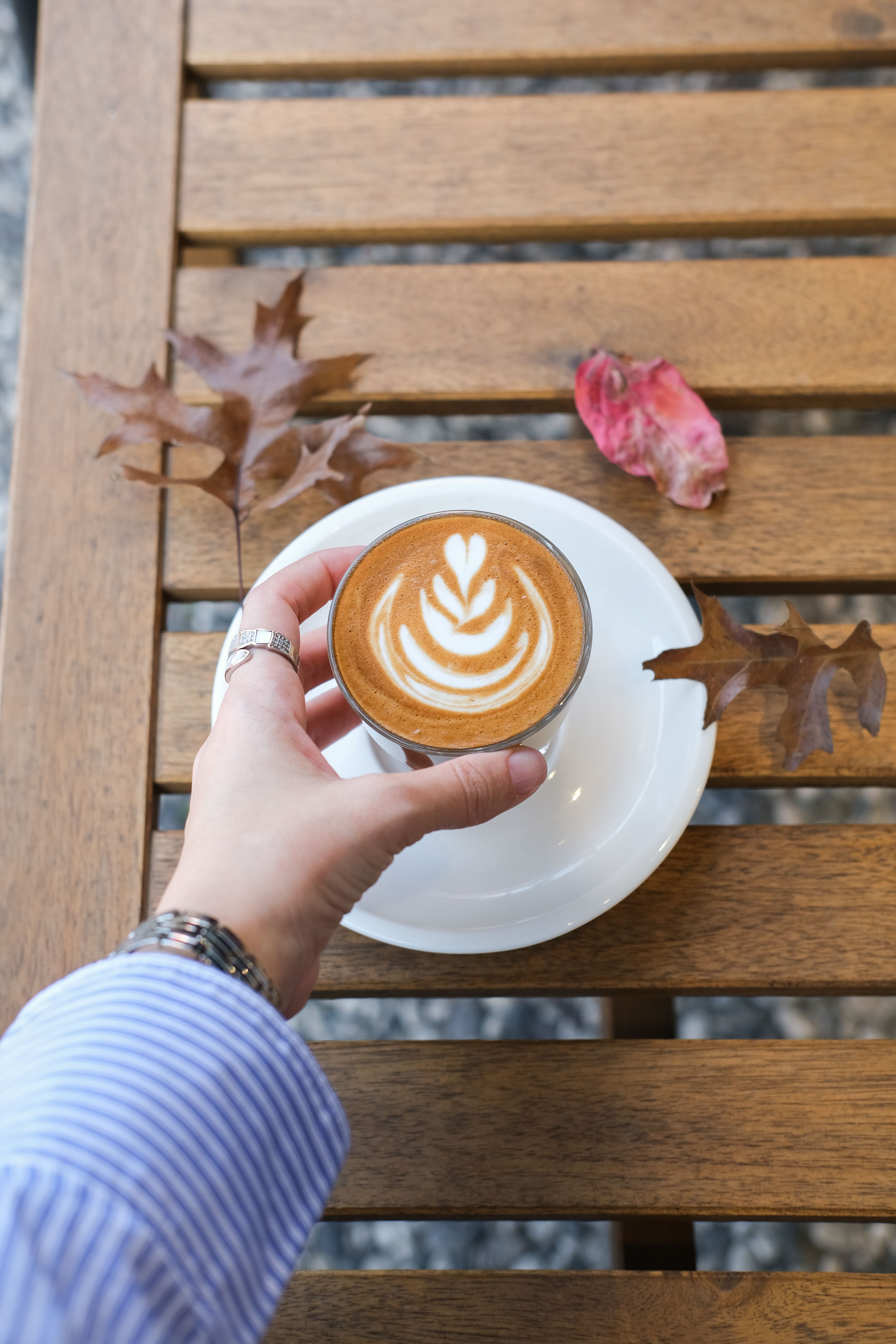 Artistic Autumn Latte on Wooden Table · Free Stock Photo