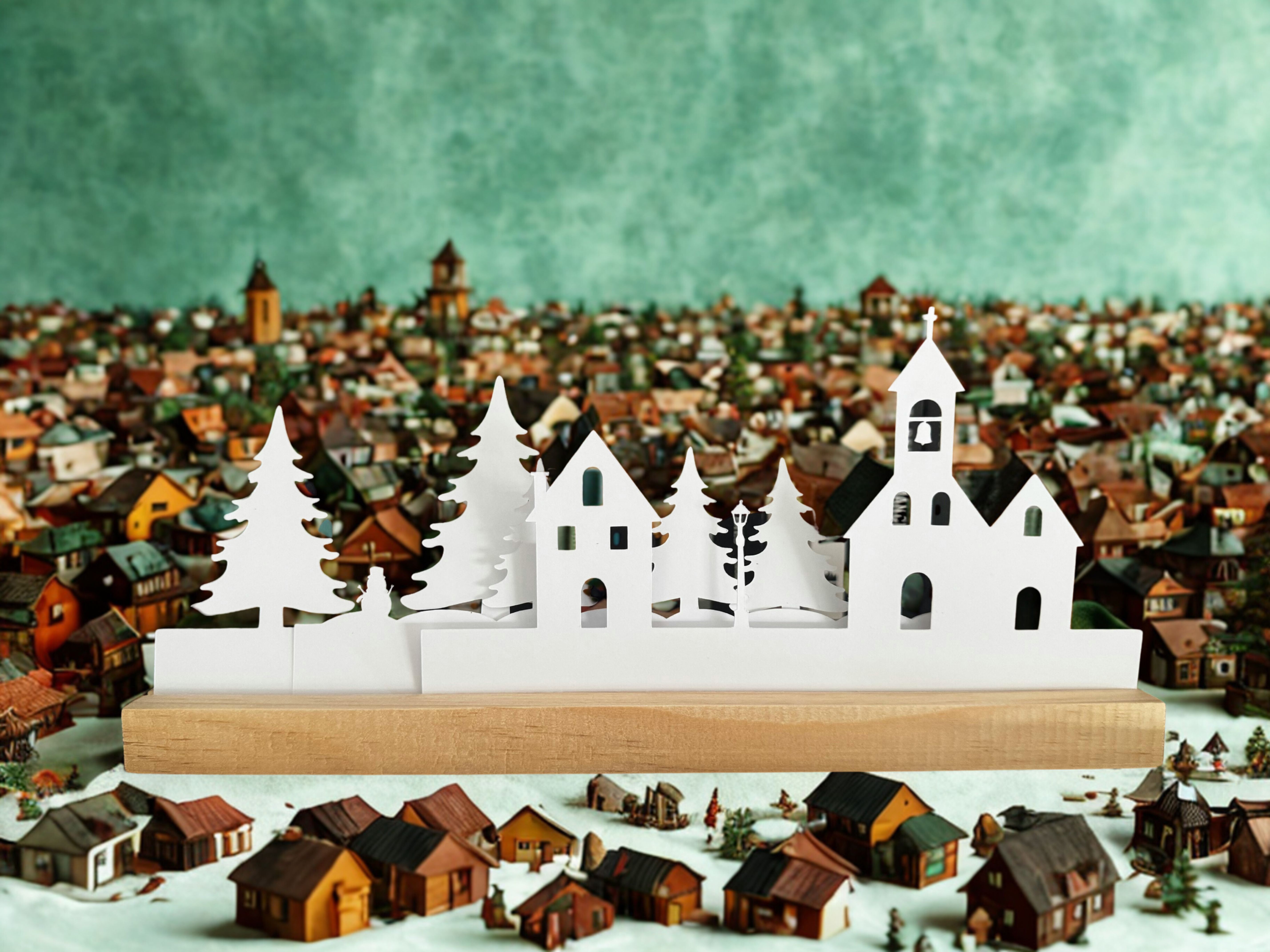 Miniature Winter Village with Paper Cutout Silhouettes · Free Stock Photo