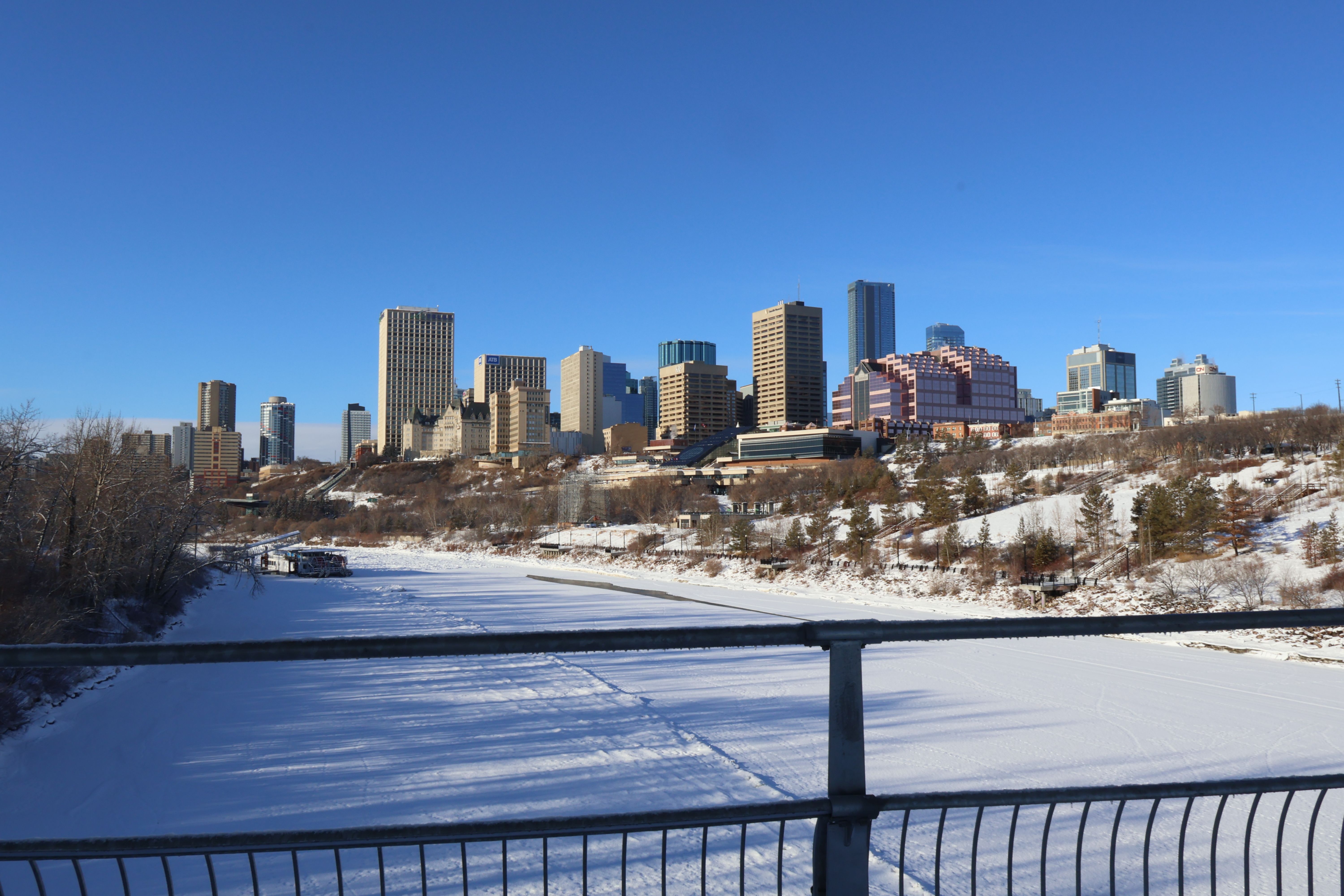 Edmonton Skyline in Winter with Snow Covered River · Free Stock Photo