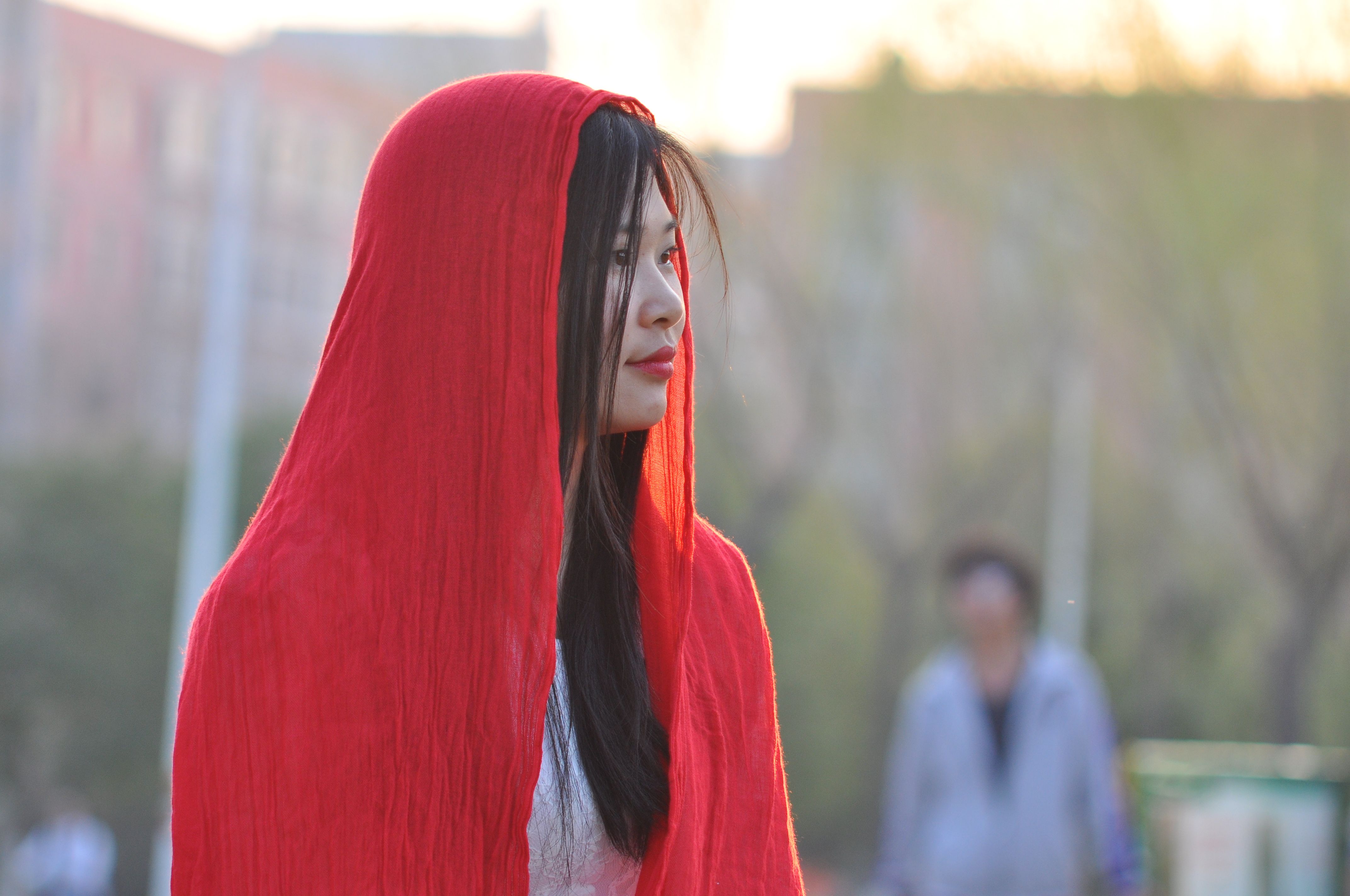 Woman in Red Veil Outdoors in Daylight · Free Stock Photo