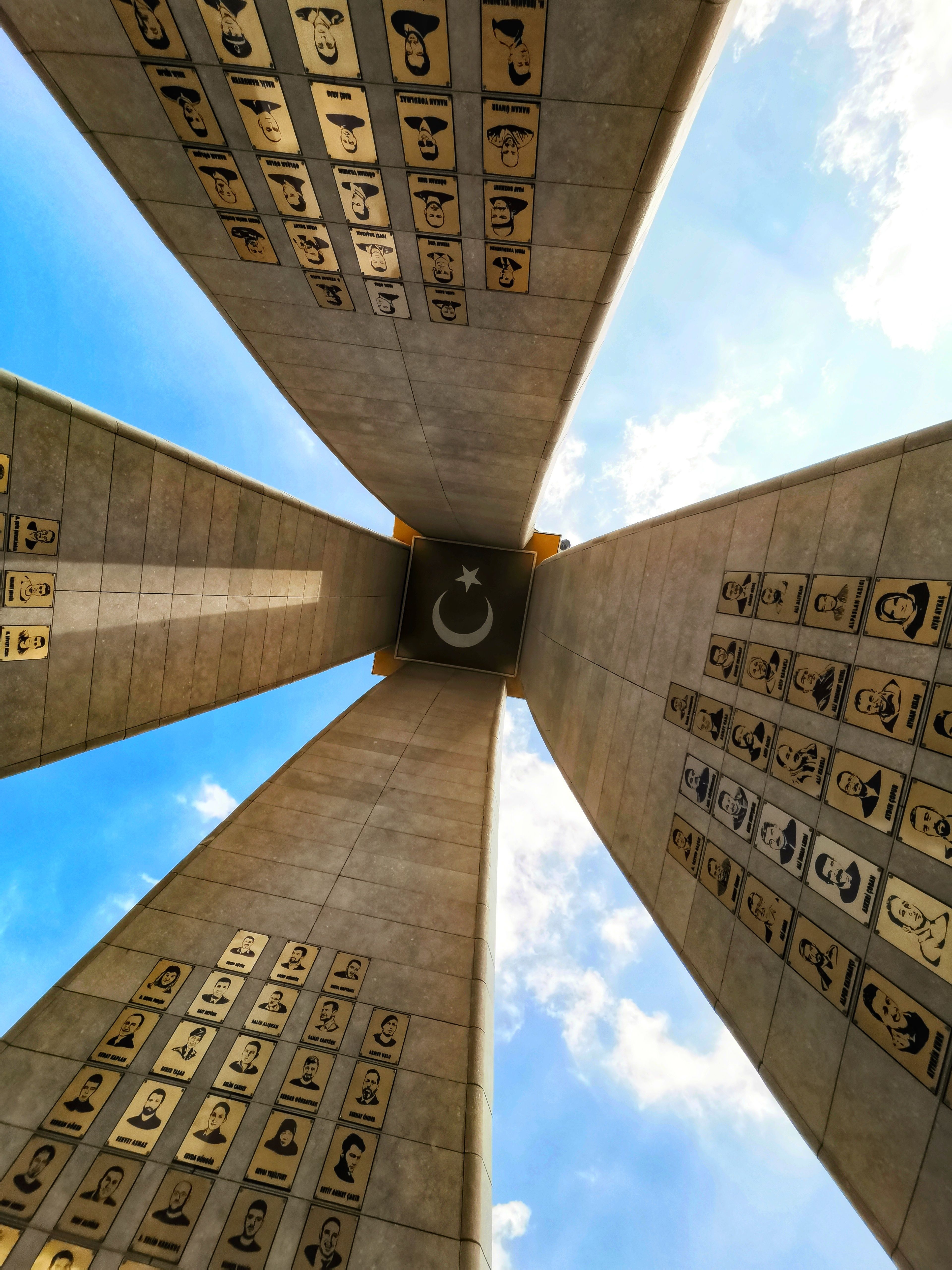Monument with Turkish Star and Crescent Under Blue Sky · Free Stock Photo